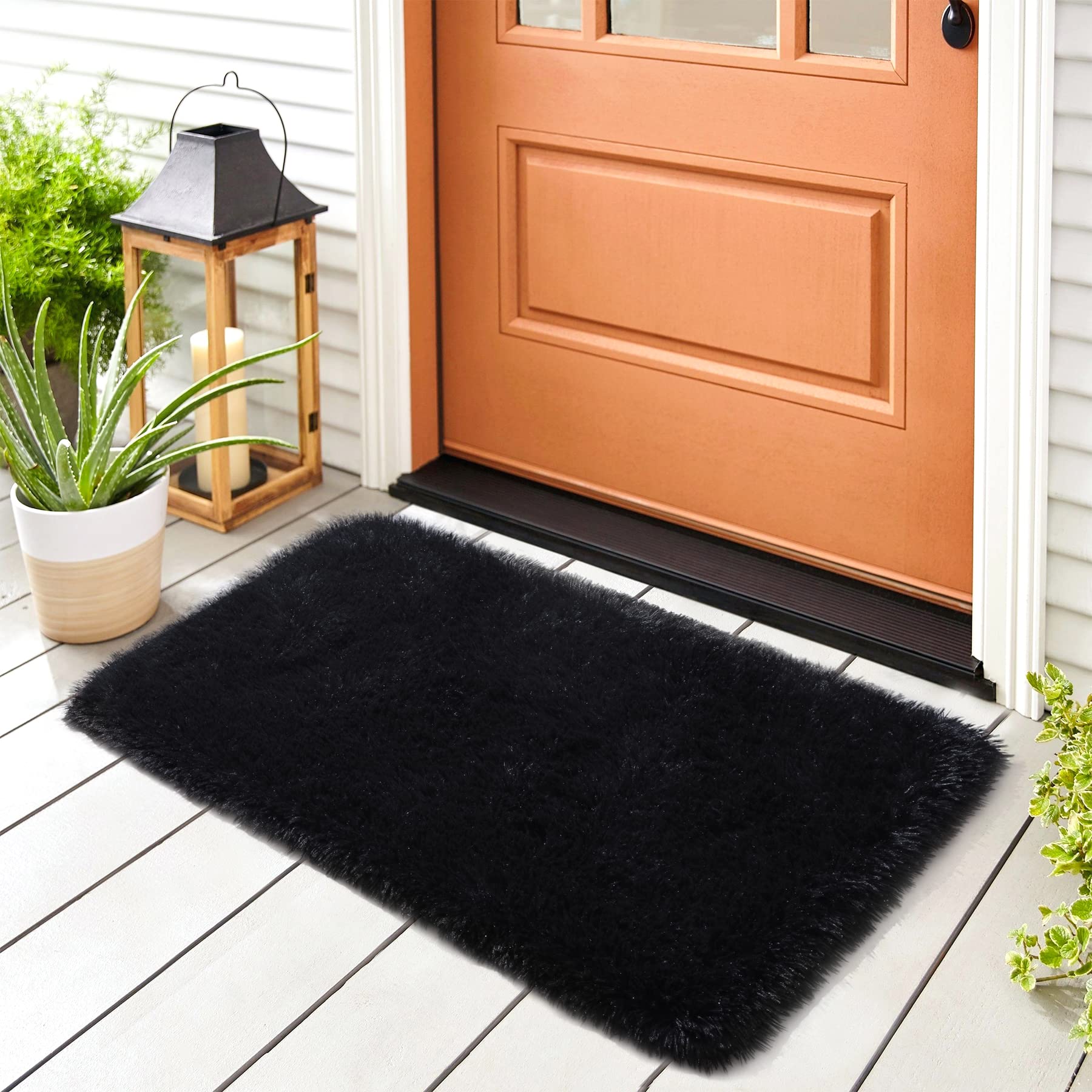 Noahas Door Mat Indoor Entrance,2x3 Shaggy Small Black Area Rugs for ...