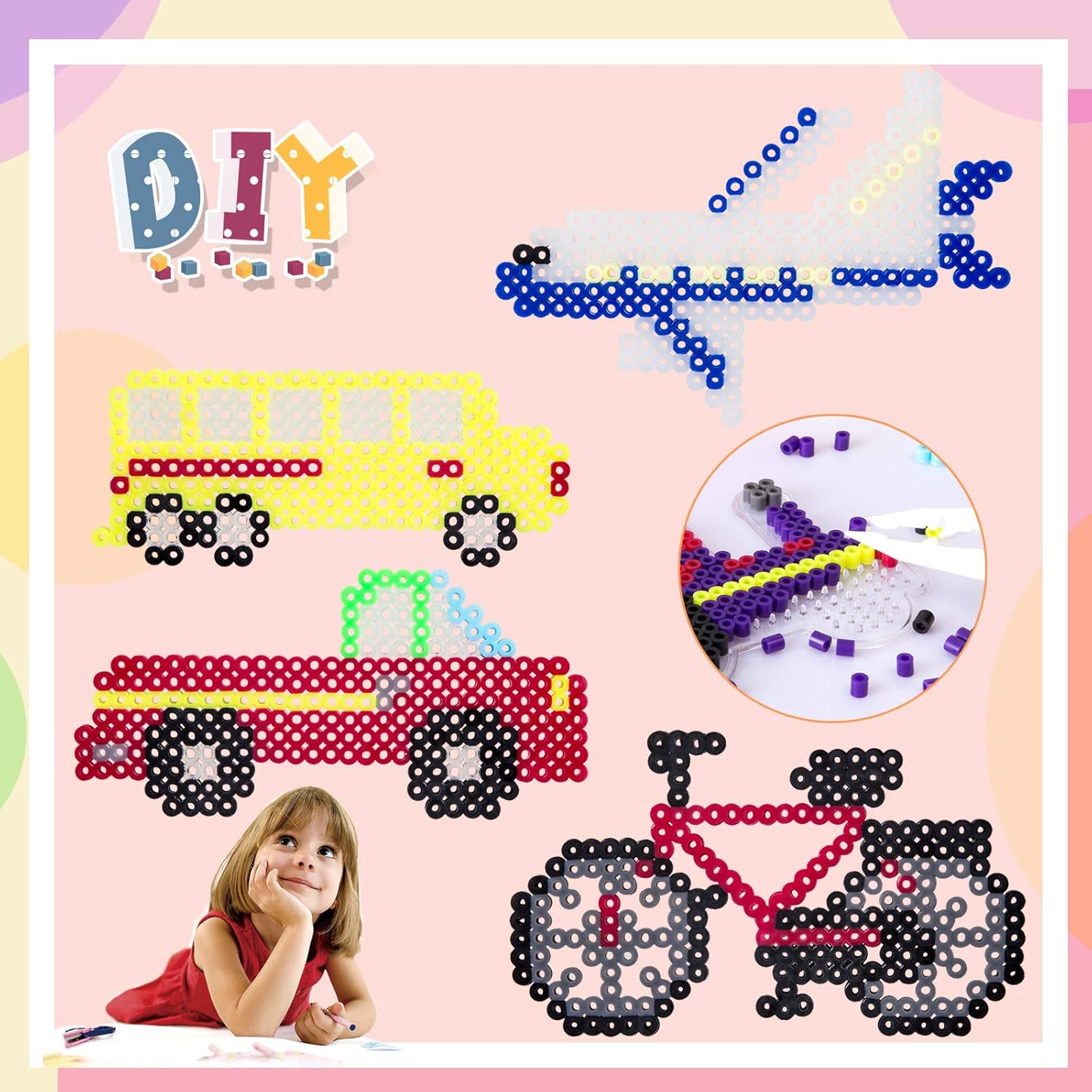 LIHAO Beads Pegboard, 7 Pieces Fuse Beads Pegboard Different Cars Shape ...