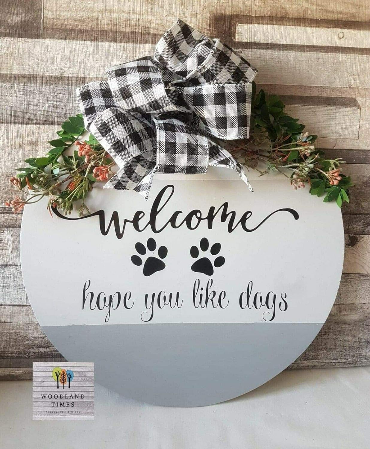 Welcome door sign, paw prints hope you like dogs, round wooden door ...