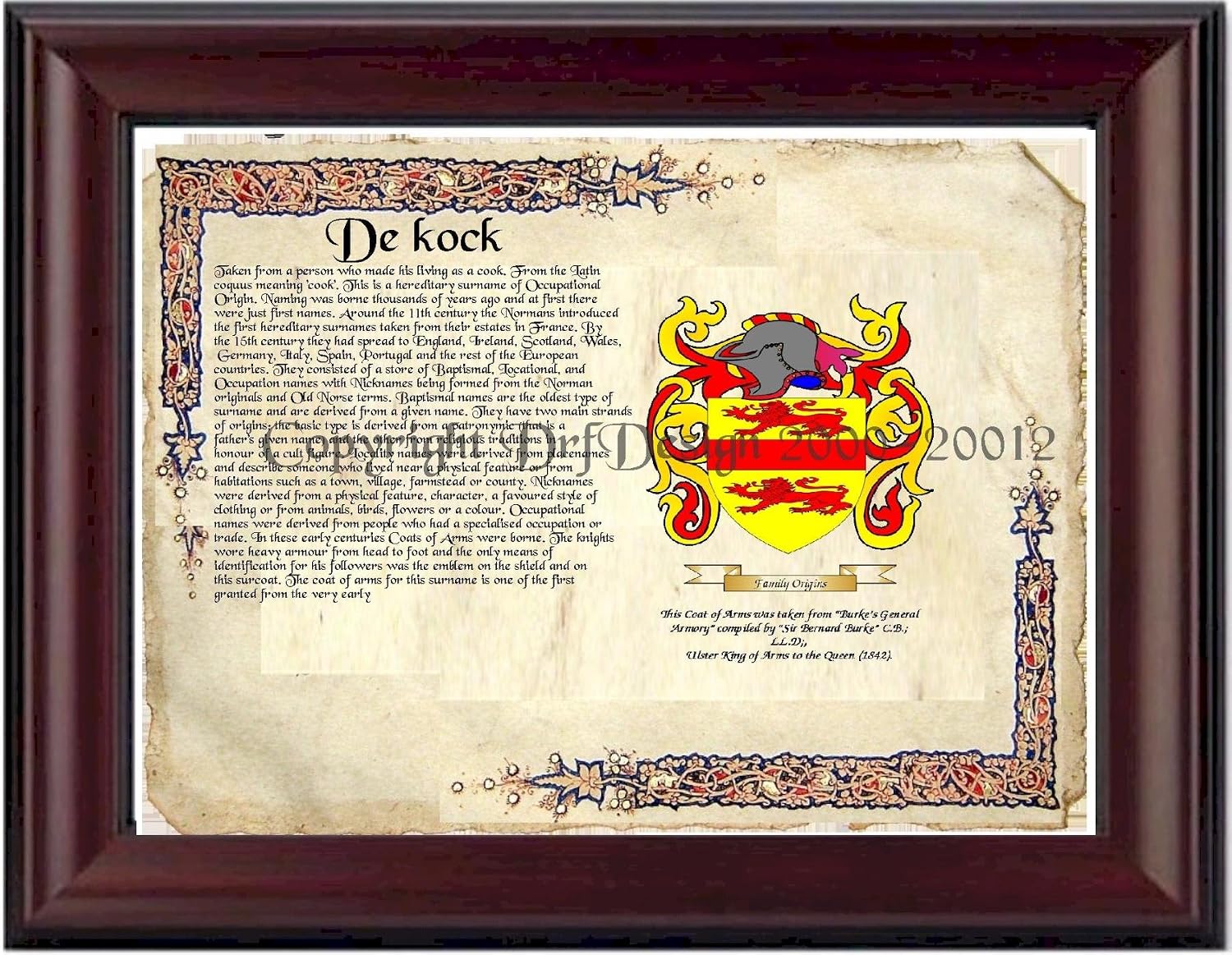 Amazon.com: De kock Coat of Arms/ Family Crest on Fine Paper and Family ...