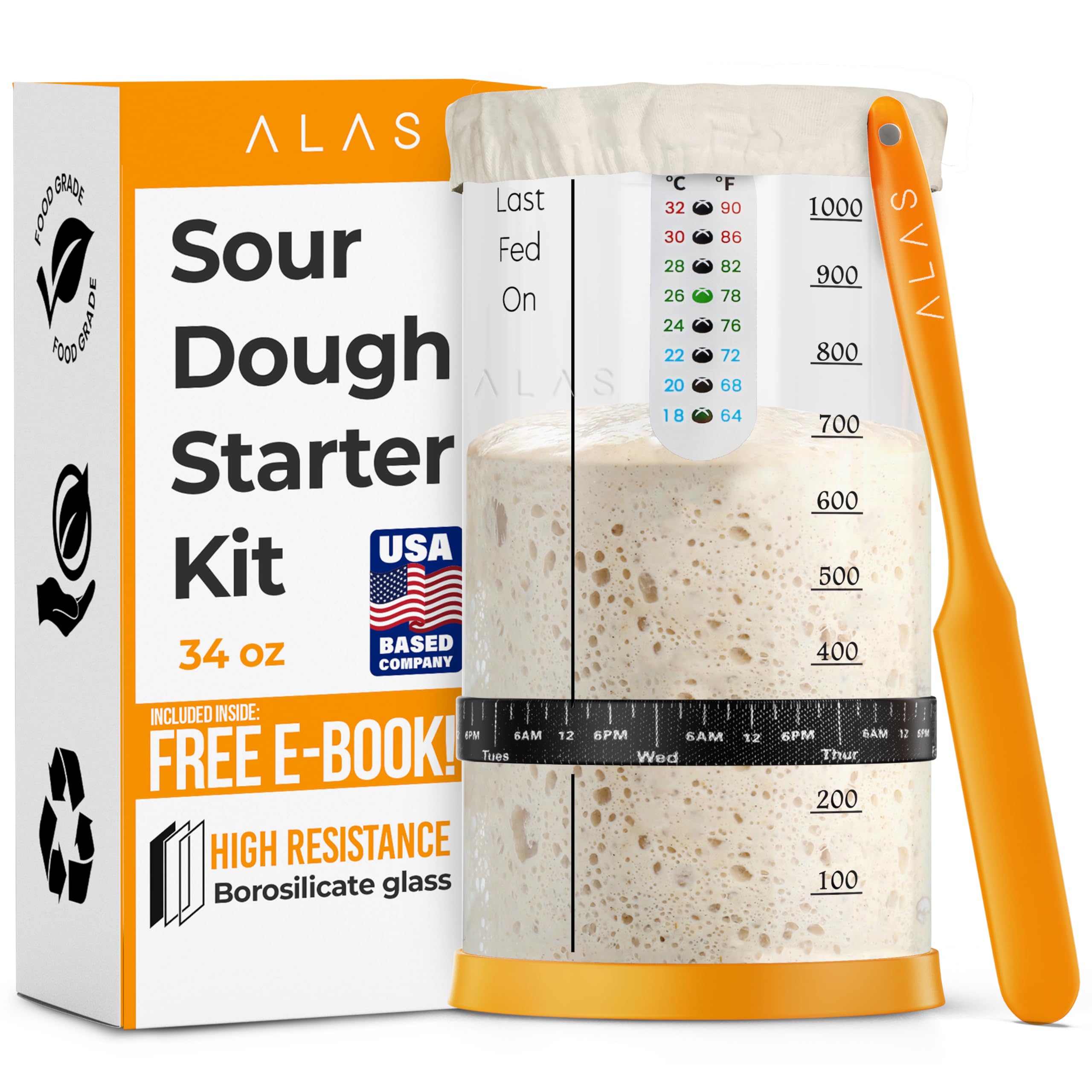 Sourdough Starter Kit, Pro 34 OZ Sourdough Starter Jar, Sourdough Jar ...
