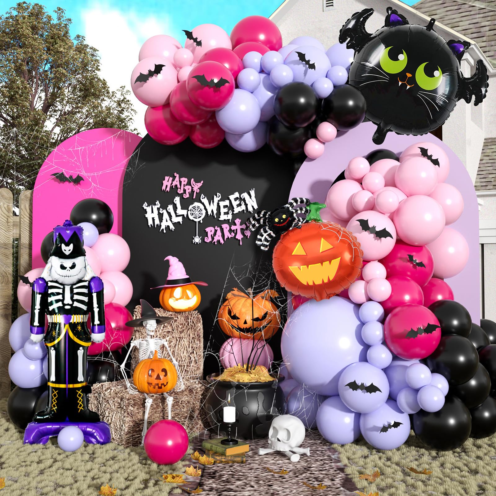 Halloween Balloons Garland Arch Kit, Macaron Pink Purple Balloons with ...