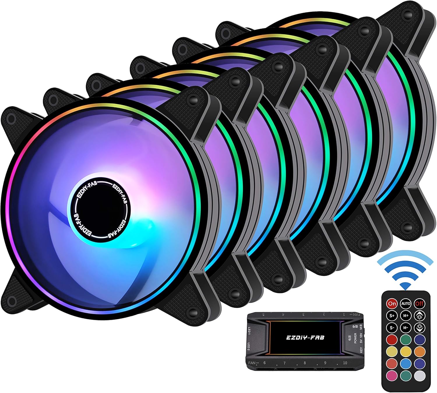 EZDIY-FAB Moonlight 120mm RGB Case Fan with 10-Port Fan Hub X and ...