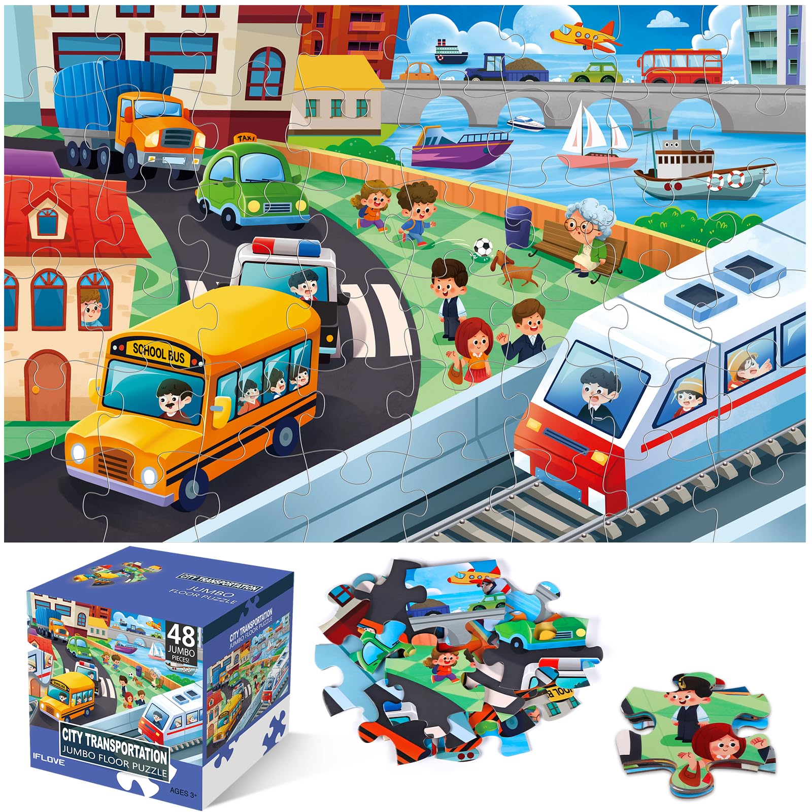 Jumbo Floor Puzzle for Kids,City Transportation Jigsaw Large Puzzles,48 ...