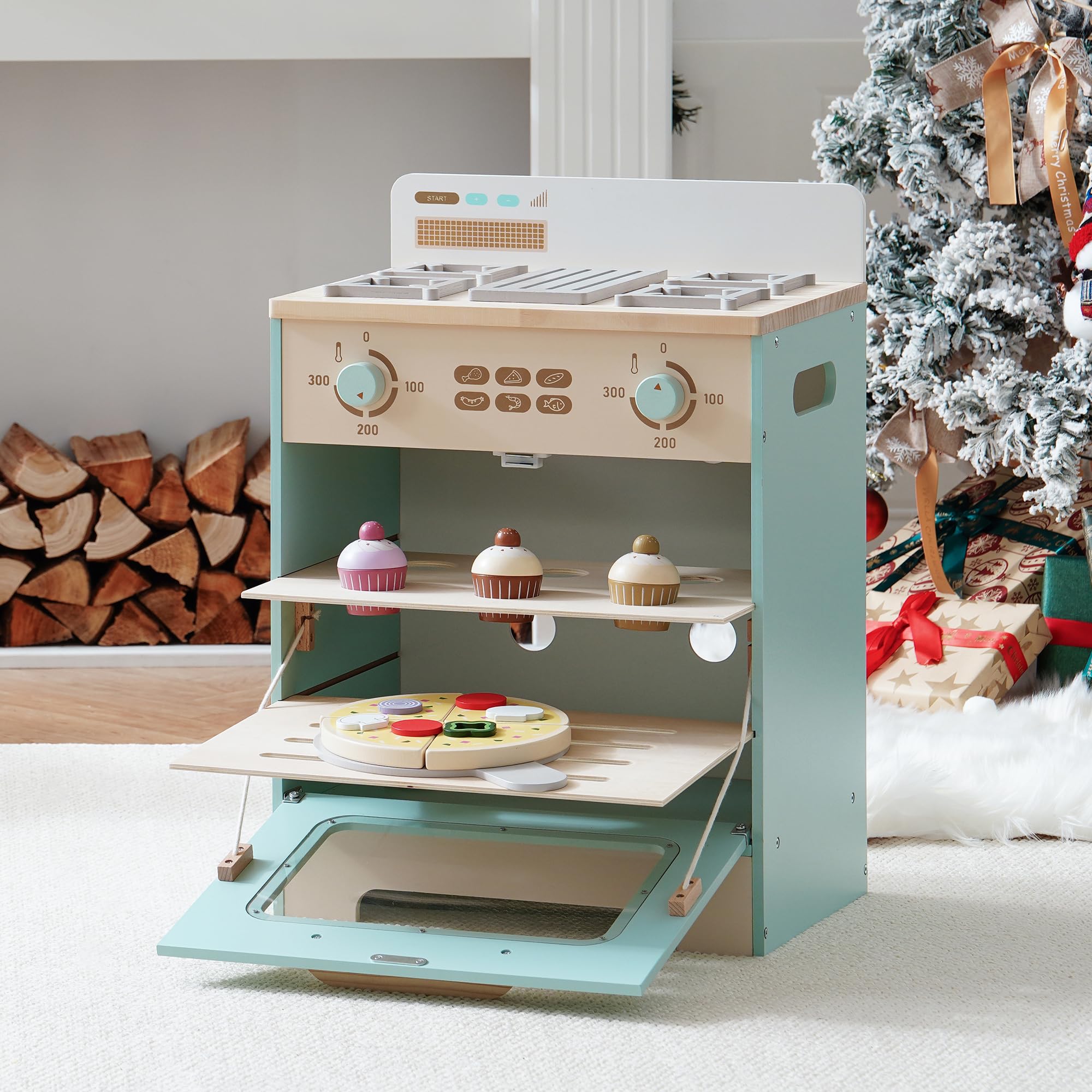ROBOTIME Wooden Toy Kitchen Oven Playset, Montessori Pretend Play ...