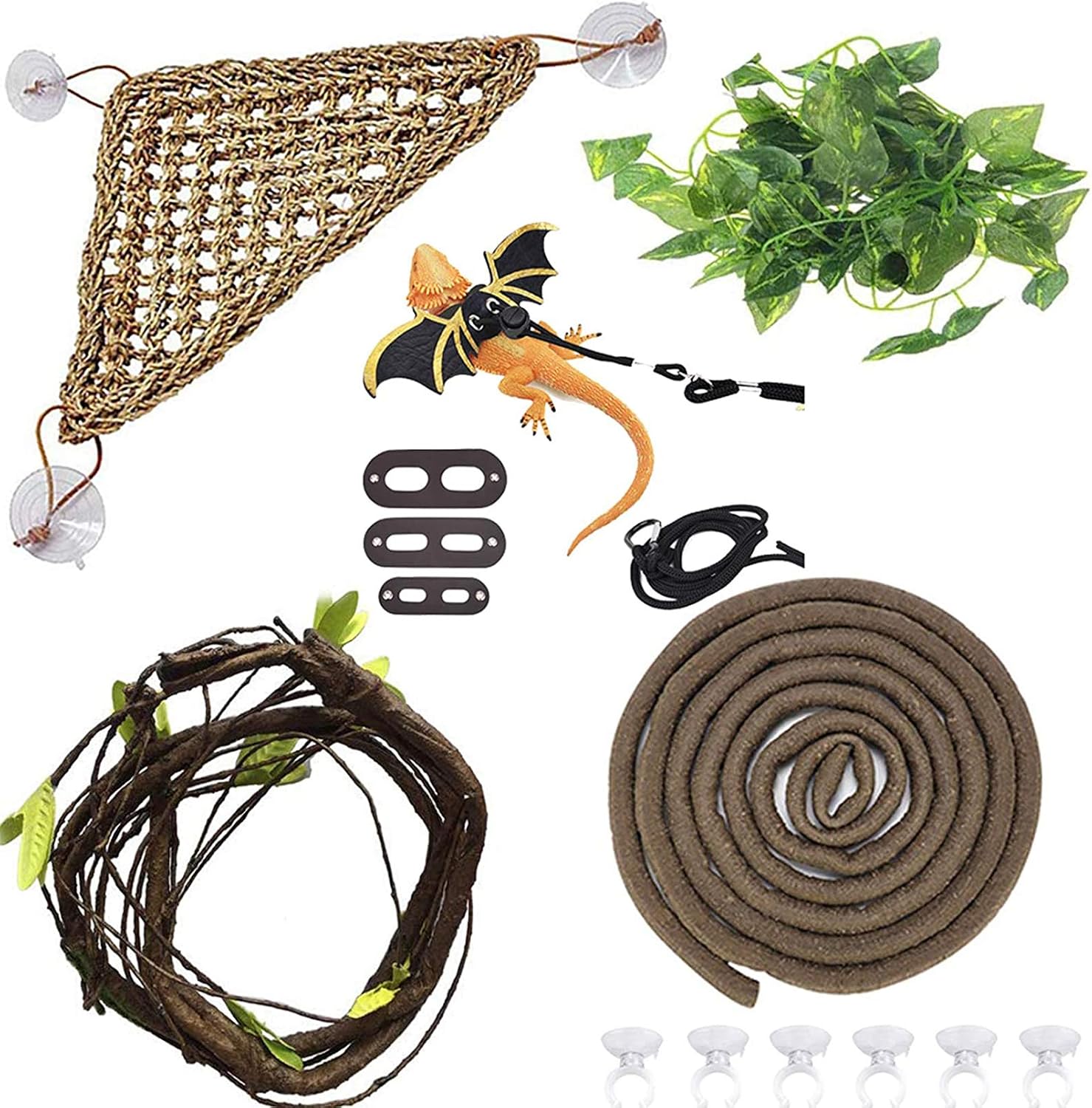 PINVNBY Bearded Dragon Hammock Adjustable Gecko Leash Bat Wings Reptile ...