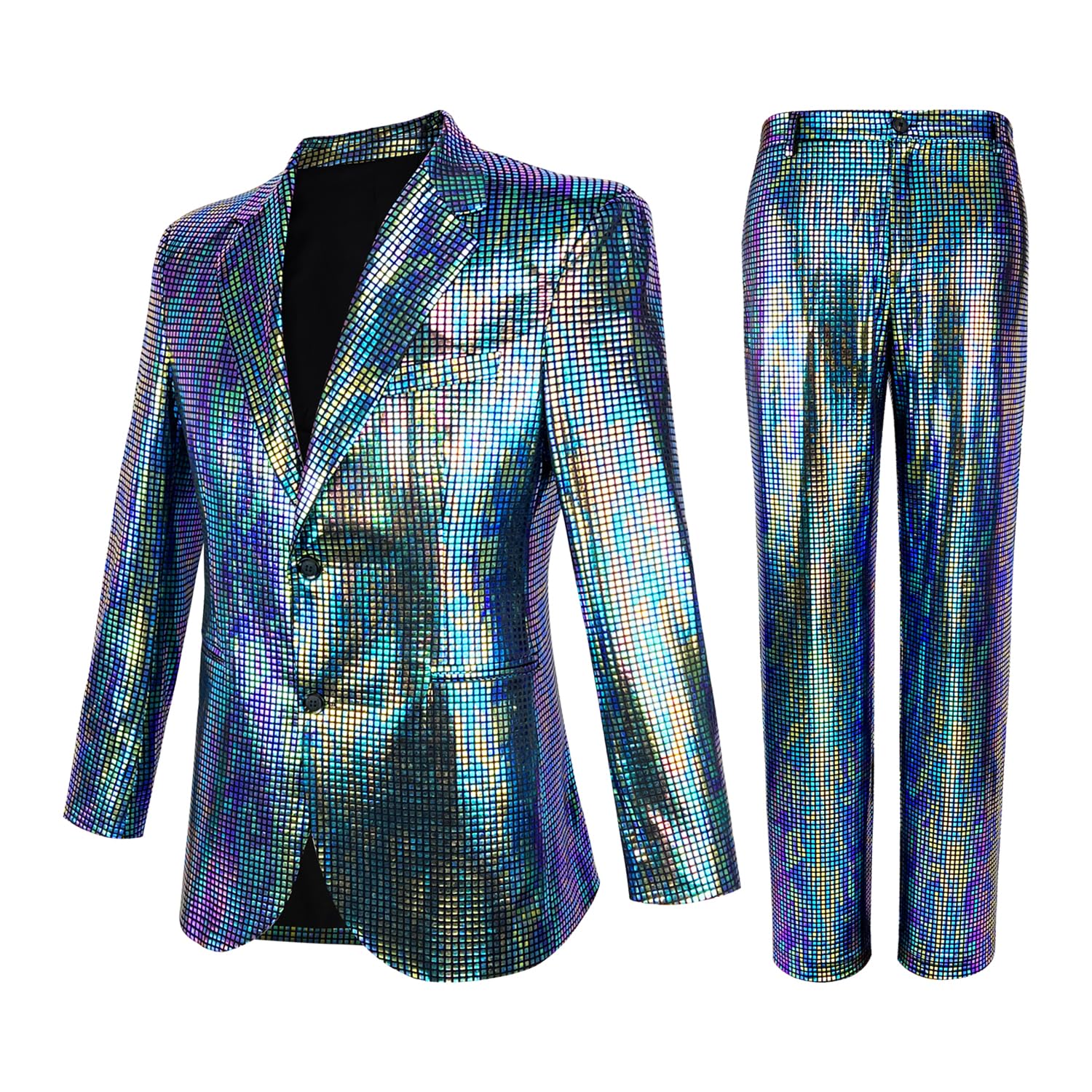 Nawgut Sequin Blazer Metallic Slim Suit 2 Piece Set Disco Prom Shiny ...