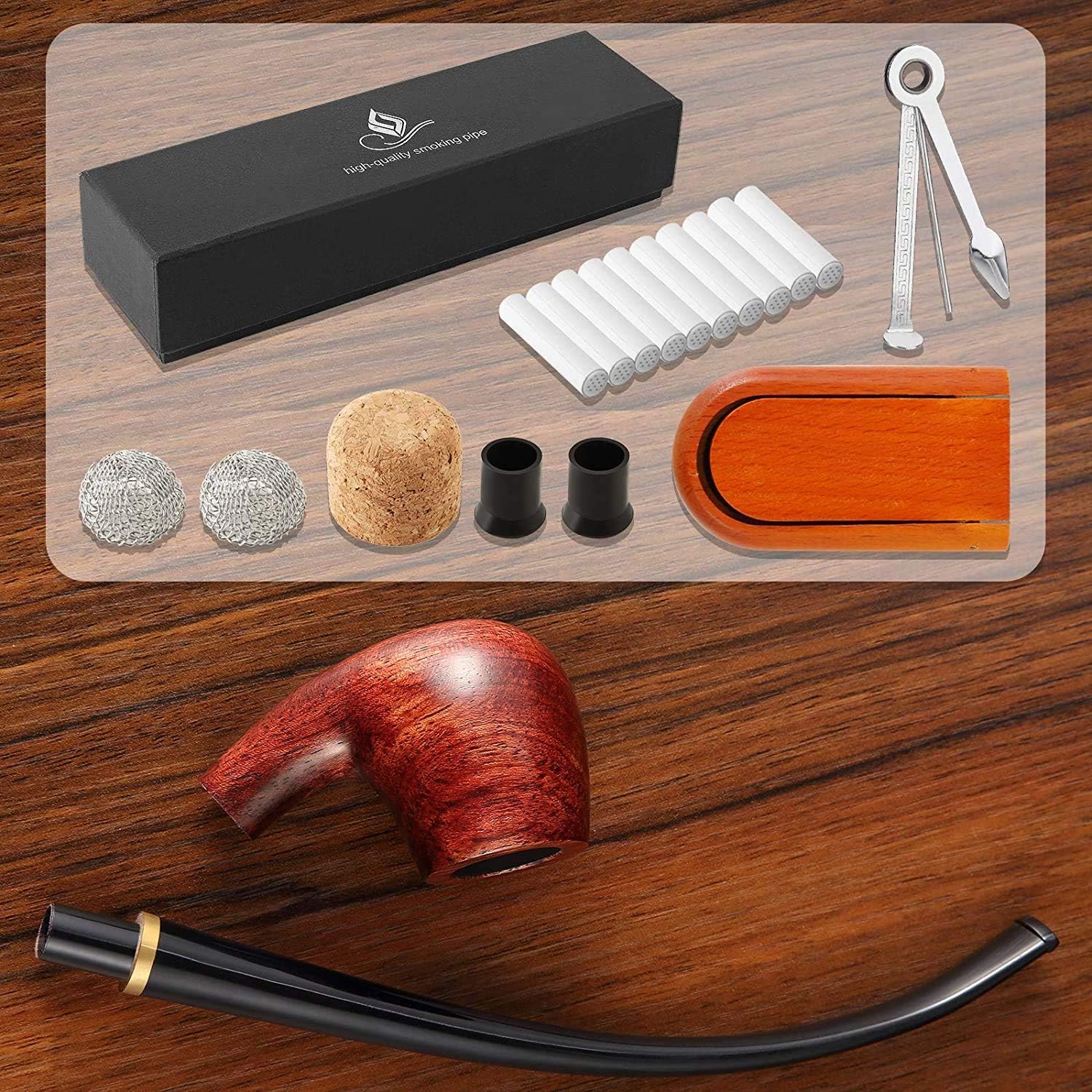 Joyoldelf Tobacco Pipe, Churchwarden Rosewood Smoking Pipe with Pipe ...