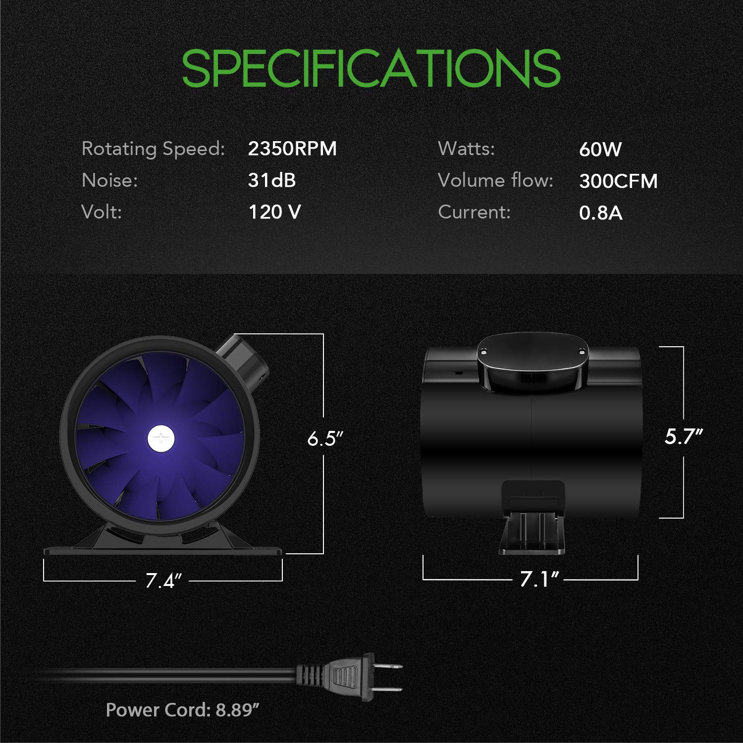 Mua 6 Inch 300 CFM Ventilation Booster Fan with Grounded Power Cord ...