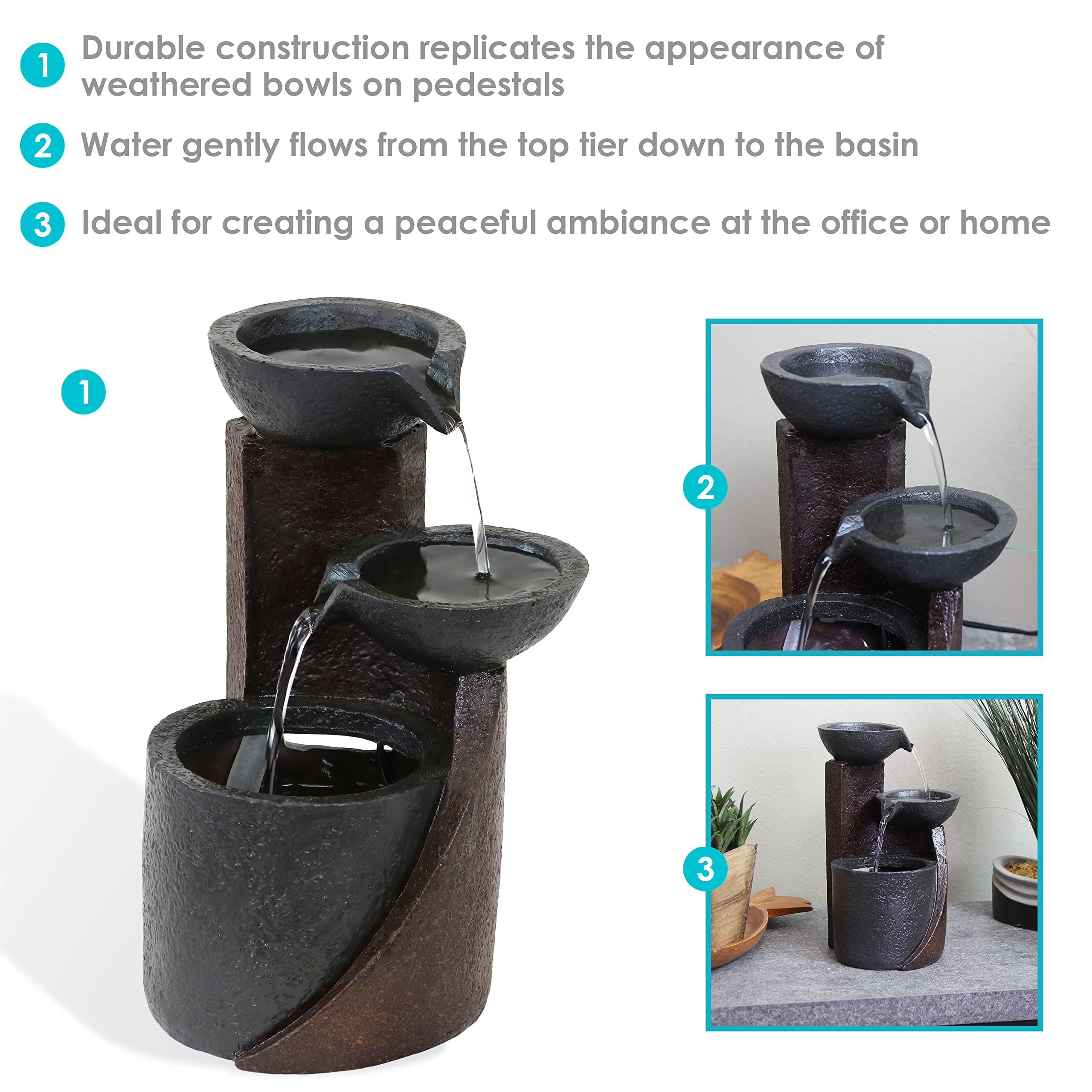 Mua Sunnydaze Descending Bowls 9-Inch Indoor Tabletop Fountain ...