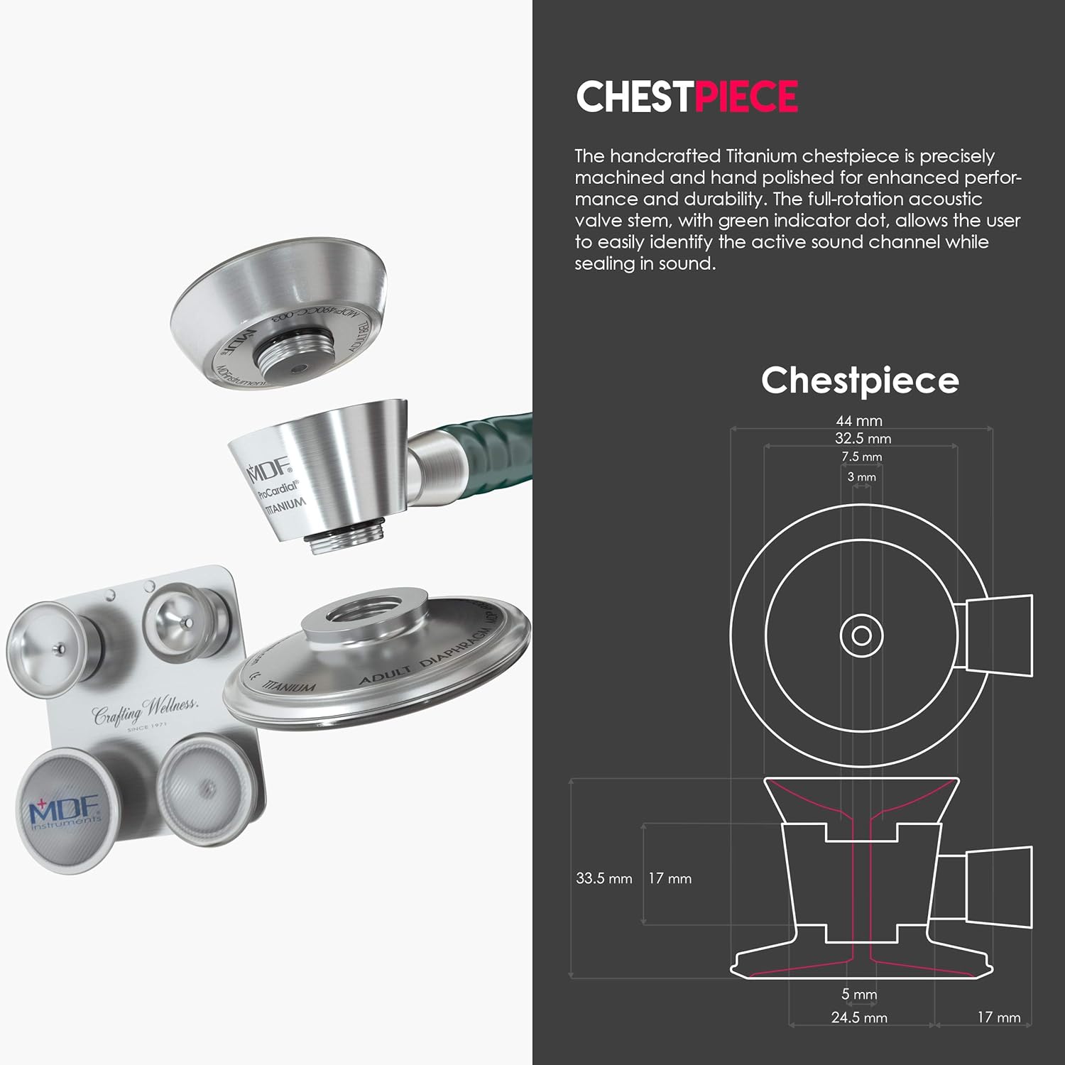 MDF ProCardial C3 Cardiology Lightweight Titanium Dual Head Stethoscope ...