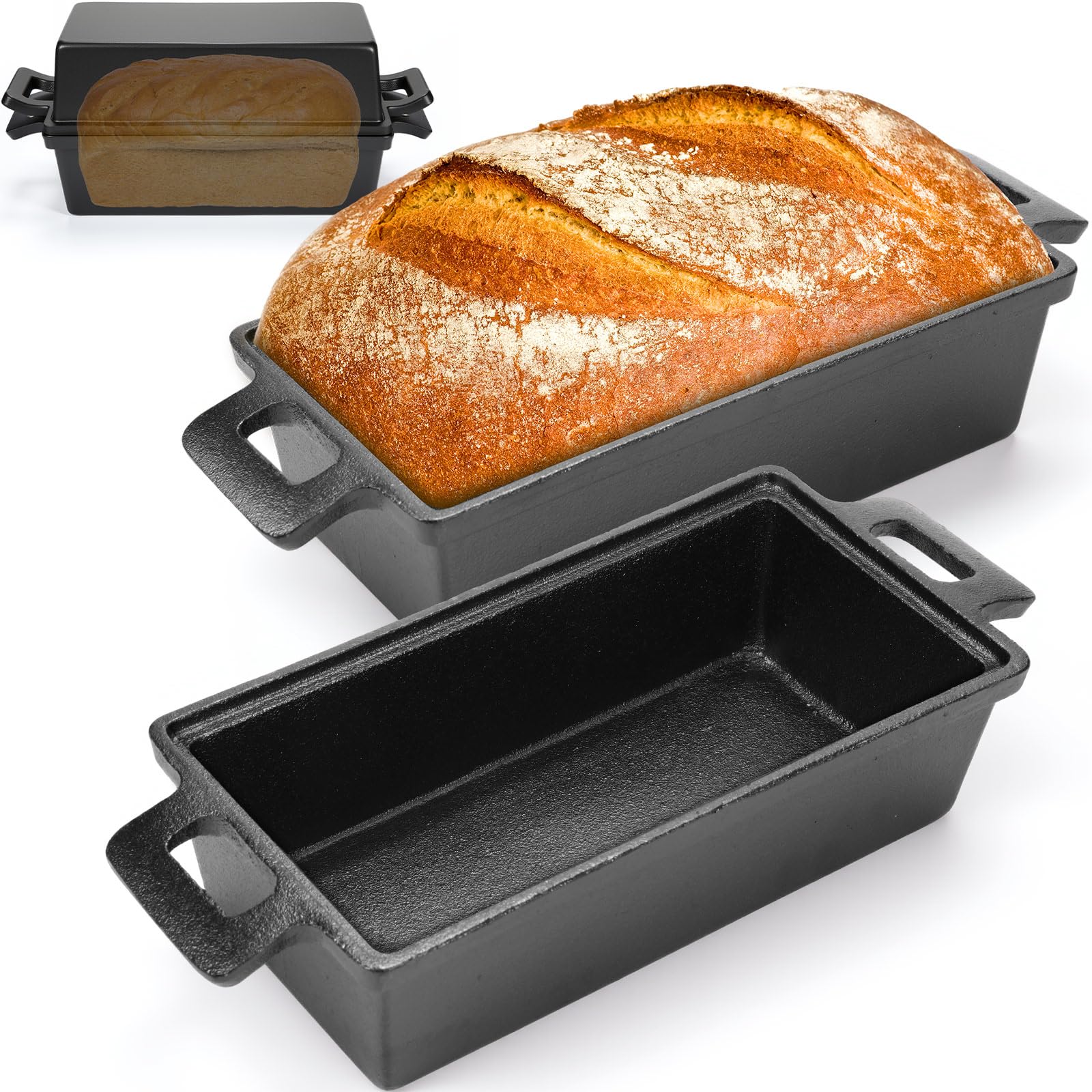 Teenyyou 2 Piece 10 x 5 inches Cast Iron Bread Pan with Lid 2 in 1 Loaf ...