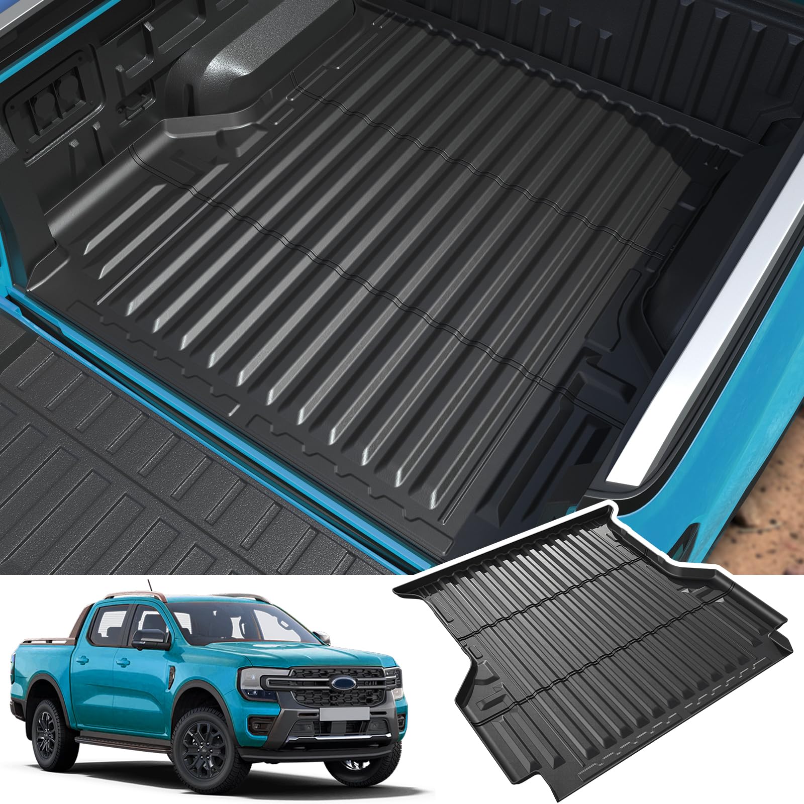 JOULARISE Truck Bed Mat with Raised Edge for 2024 Ford Ranger 5 FT ...