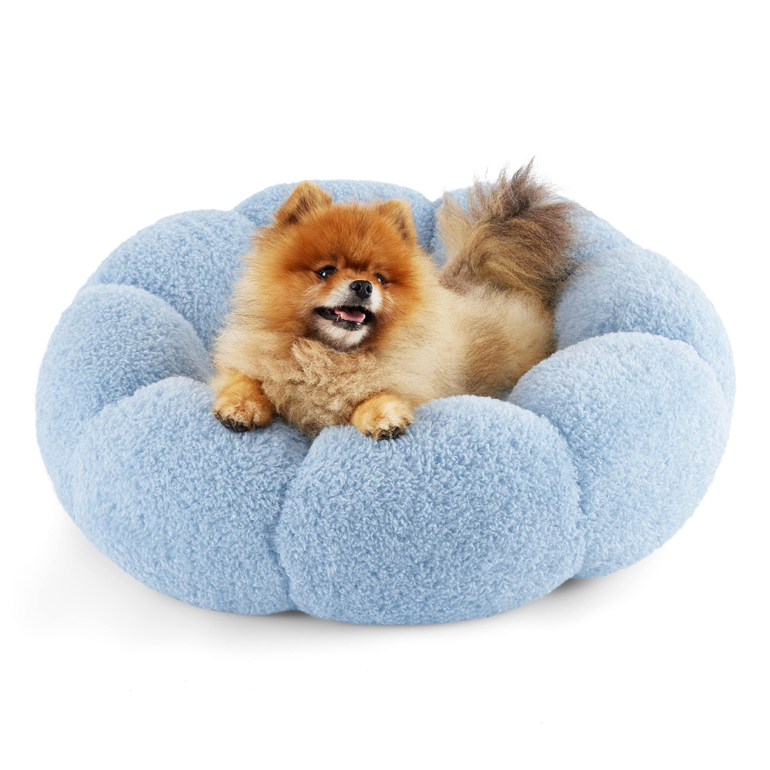 Lesure Calming Small Dog Bed - Flower Donut Round Fluffy Puppy Bed in ...