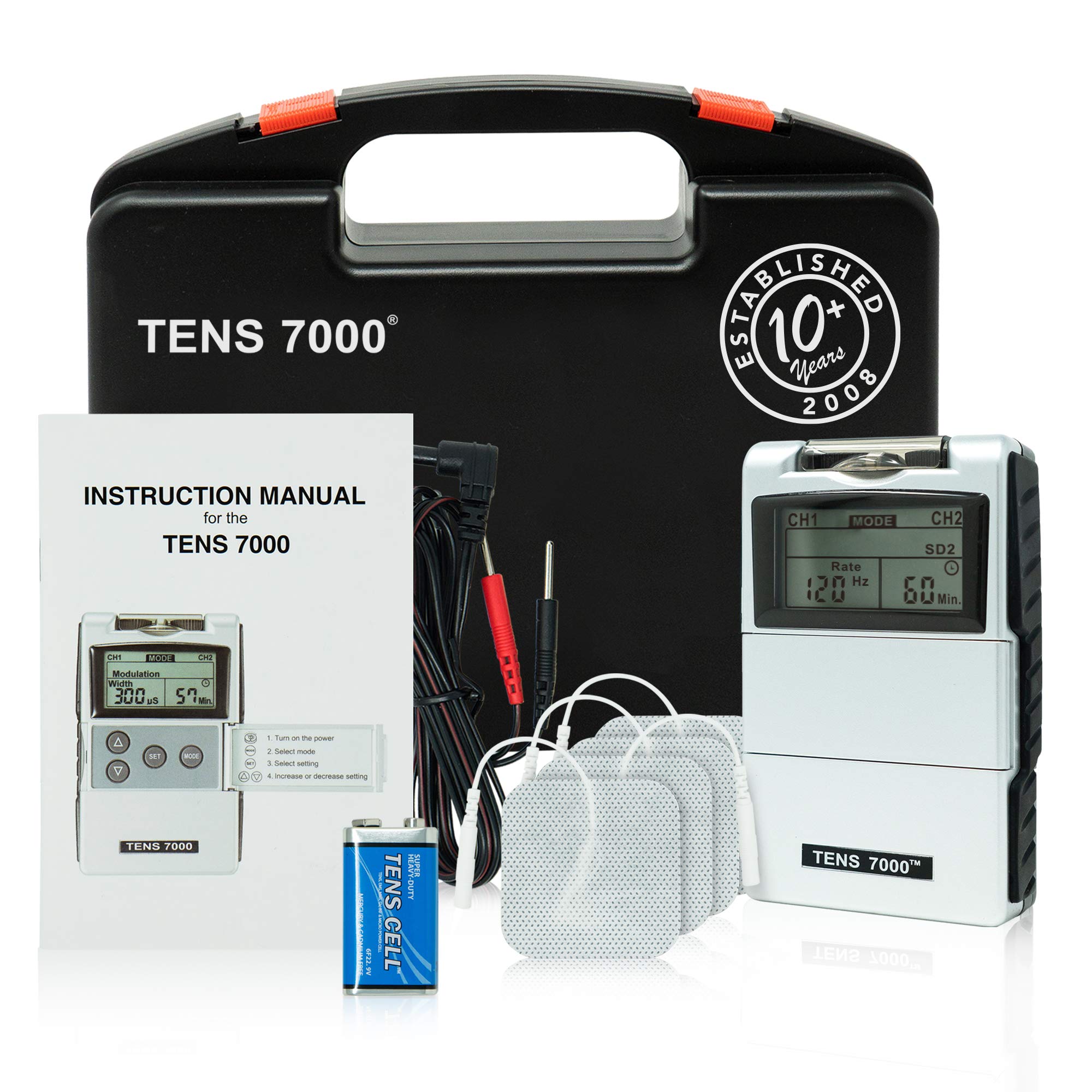 TENS 7000 Digital TENS Unit with Accessories - TENS Unit Muscle Stimulator for Back Pain Relief ...