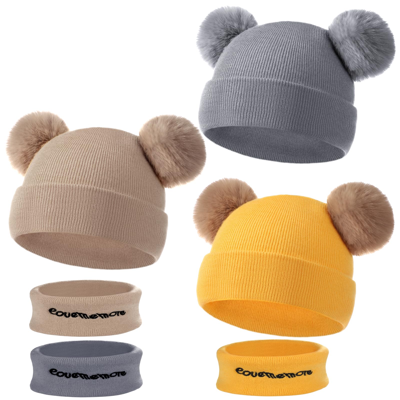 TOMTU 3Pack Soft Warm Knitted Baby Hats Caps with Warm Fleece Cute Cozy ...