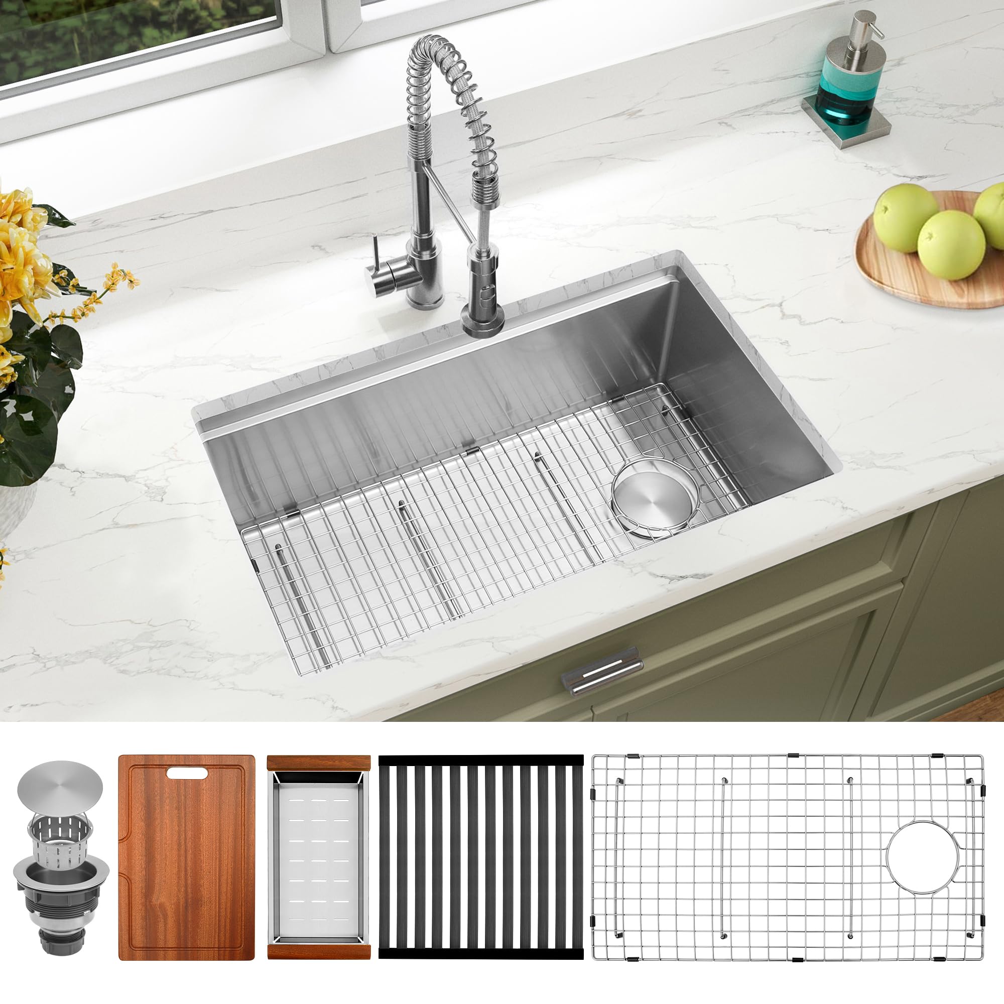 Lonsince Undermount Kitchen Sink,16 gauge Stainless Steel Workstation ...