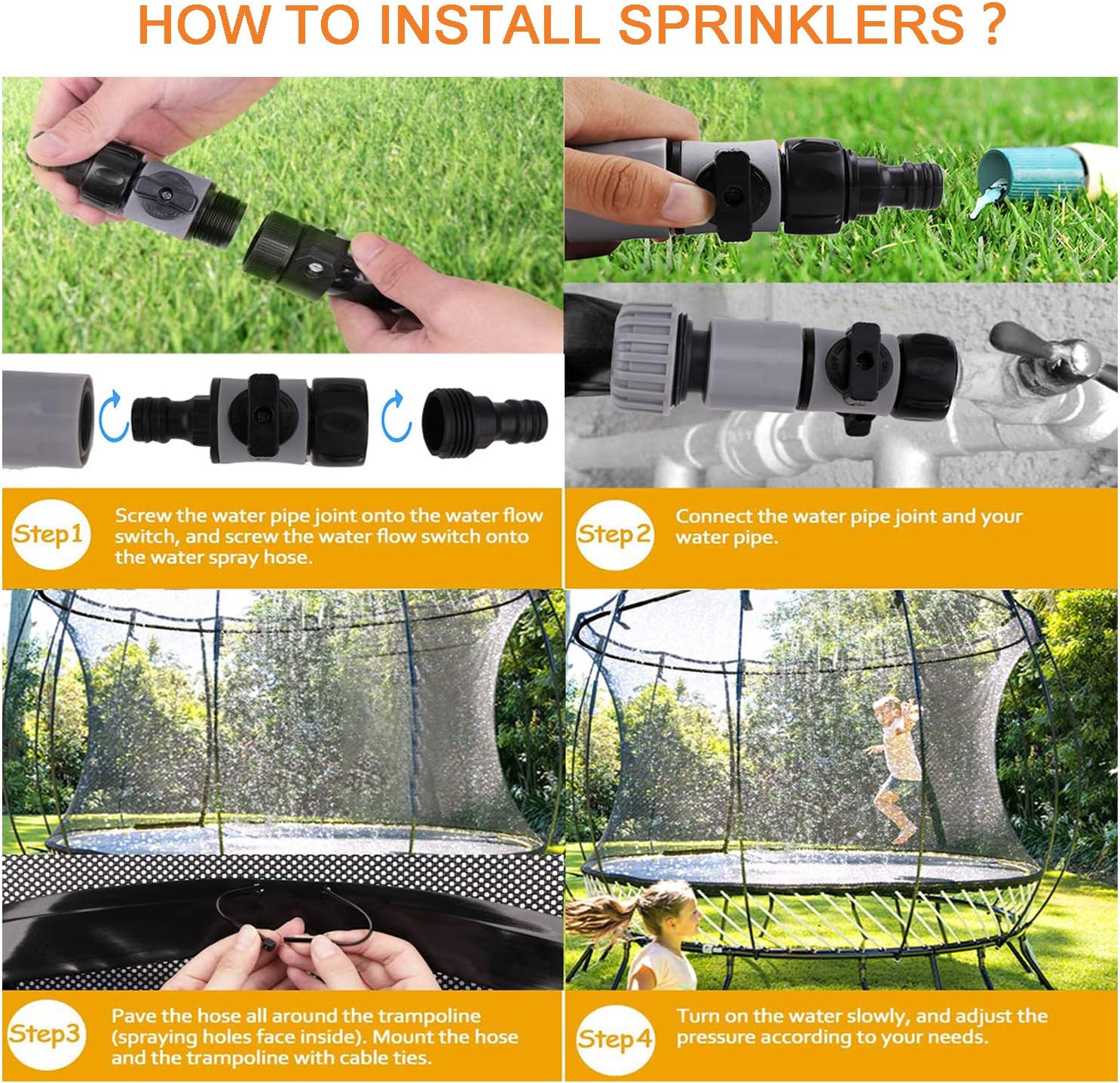 FancyWhoop Trampoline Sprinkler for Kids 10M/32.8ft Fun Summer Water ...