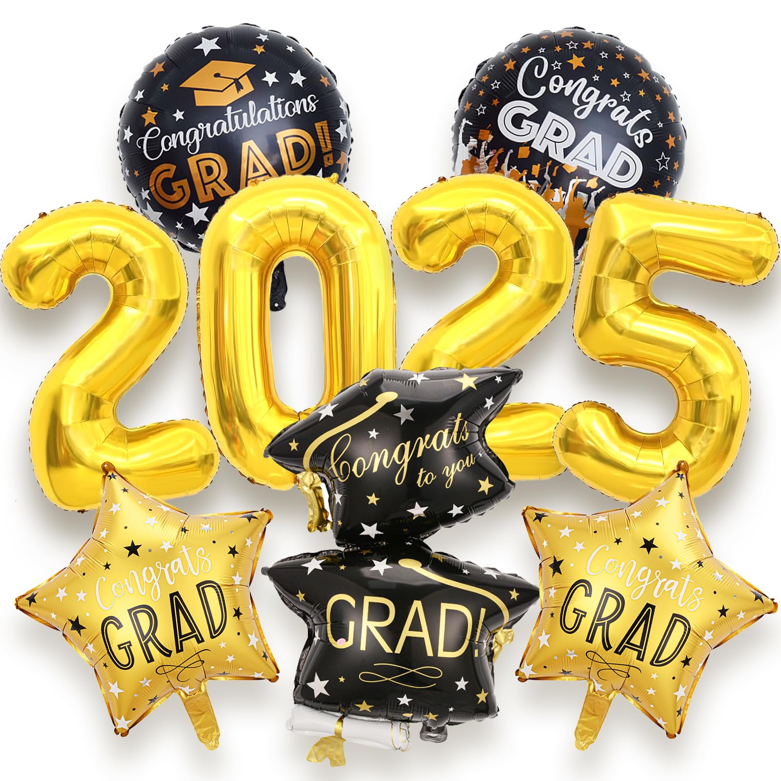 2025 Graduation Party Decorations - 9 Pcs Black Gold Graduation Foil ...