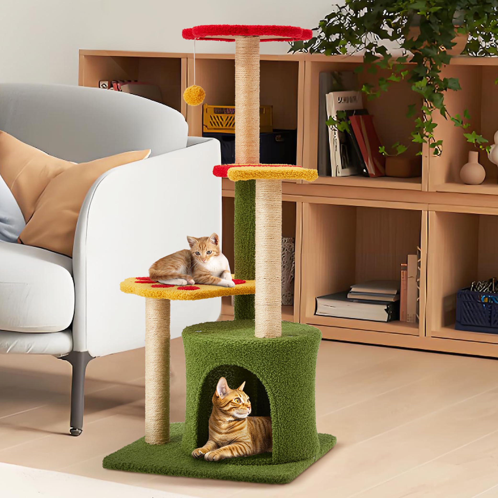 Flower Cat Tree 37in Cute Cat Tree Tower for Indoor Cats with 3 Sisal ...