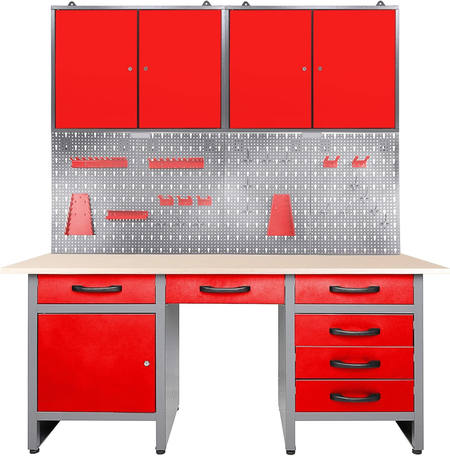 Ondis24 Werkstatteinrichtung rot mit LED Beleuchtung, 160 cm breit ...