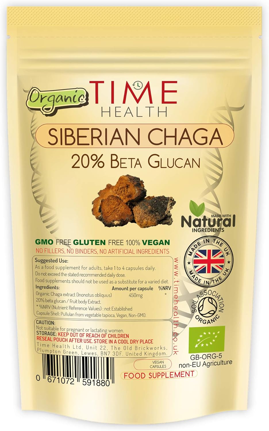 Siberian Chaga (Inonotus obliquus) Organic 20% Beta Glucan Mushroom ...