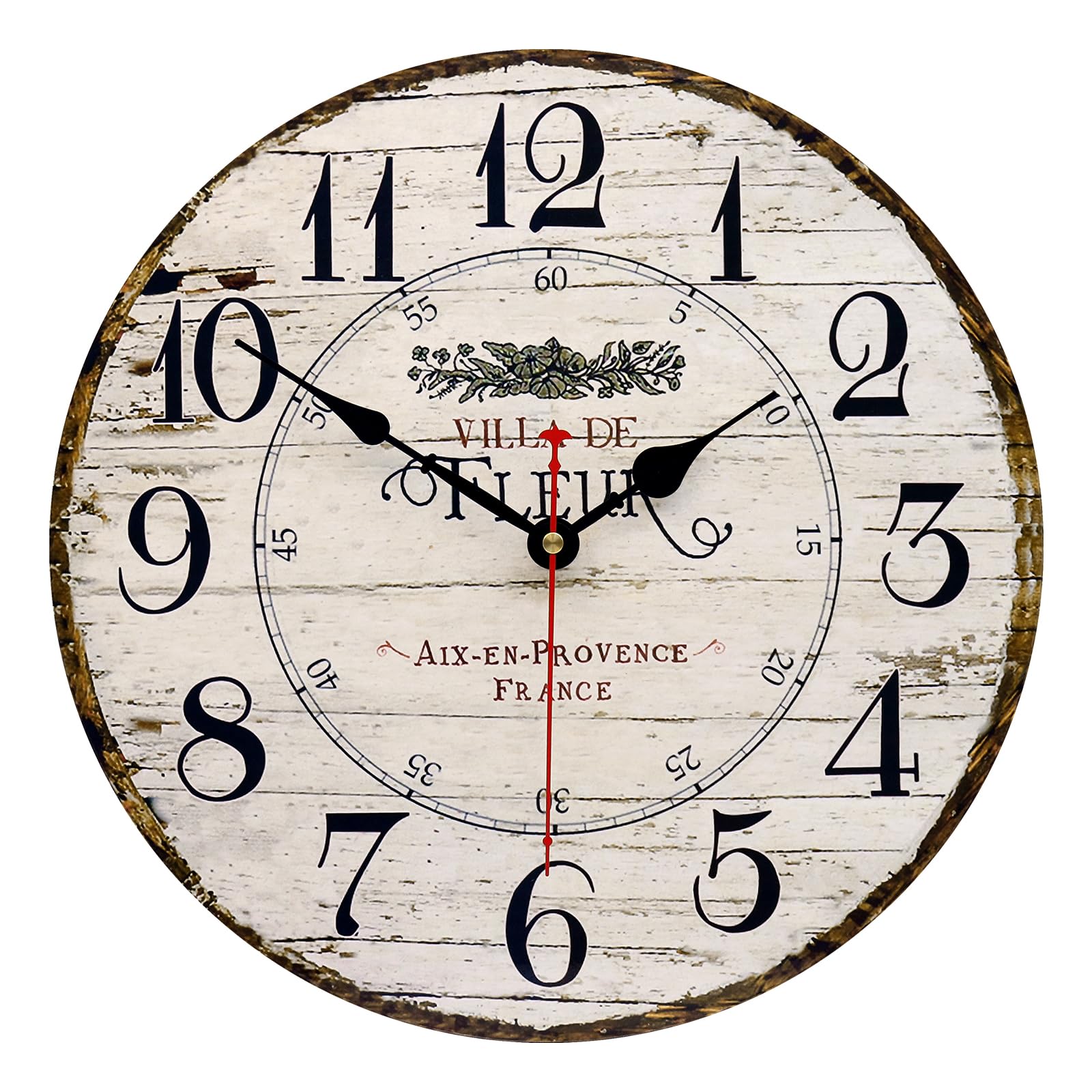 Toudorp 14 Inch Wall Clock Wooden French Country Style Silent Wall ...