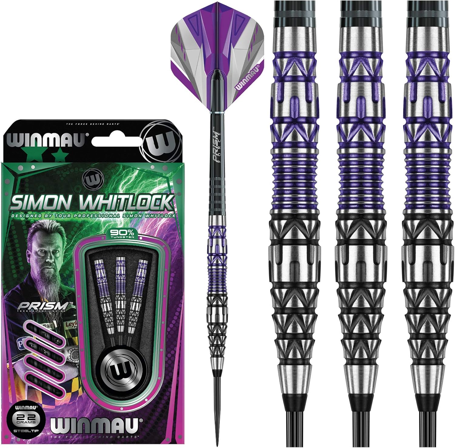 WINMAU Simon Whitlock Special Edition Tungsten Steeltip Darts Set 22g ...
