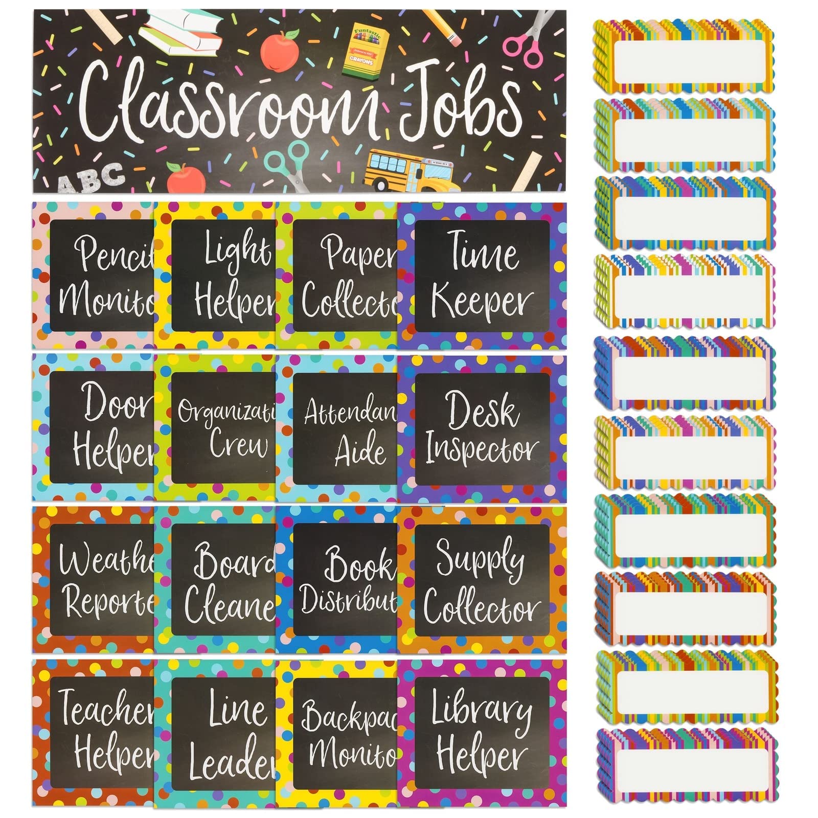 67-Piece Bright Classroom Job Chart Set with Name Tags for Bulletin ...