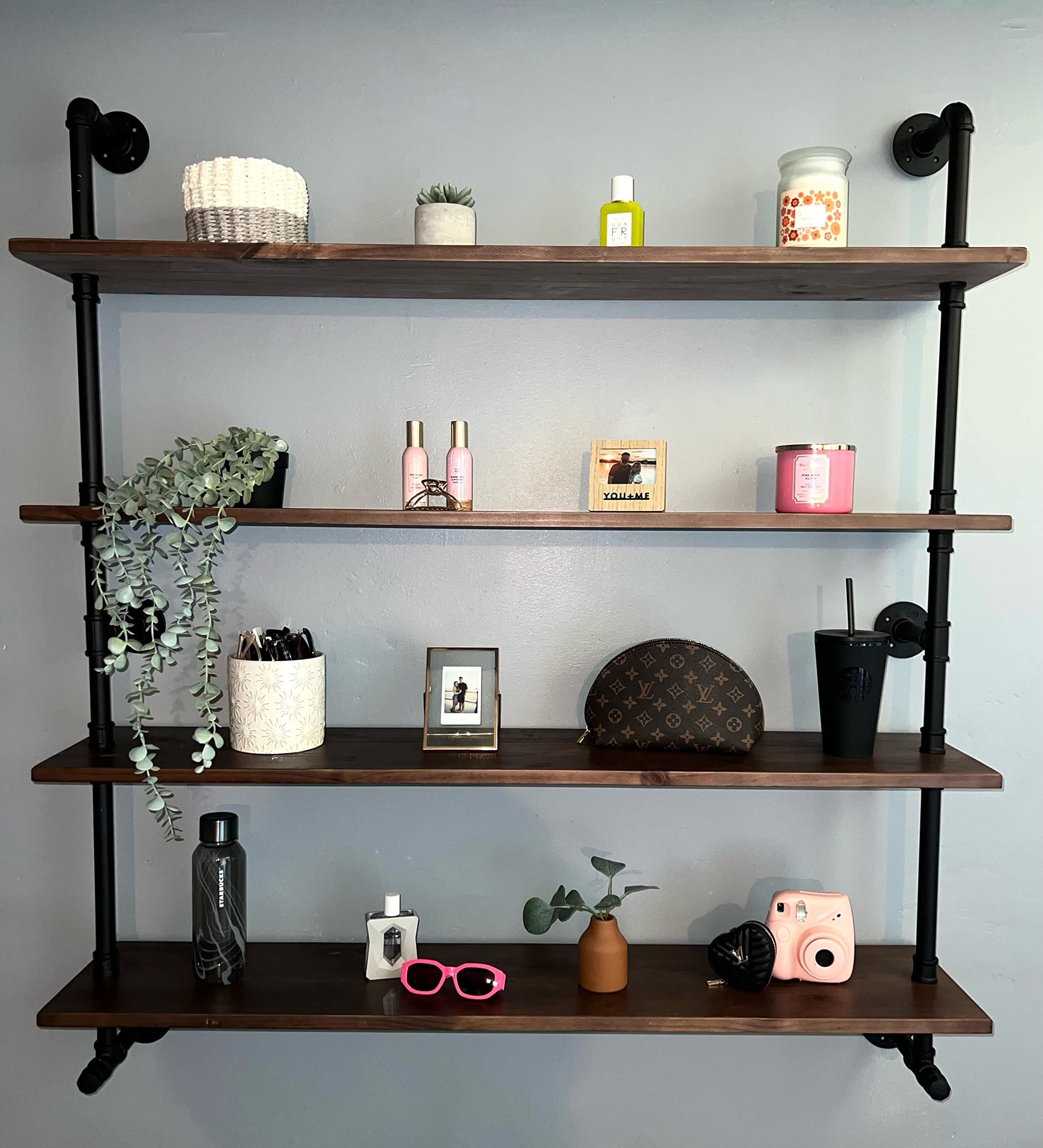 Industrial Wall Shelves Pipe Shelving with Real Wood Plank ,48 Inches ...