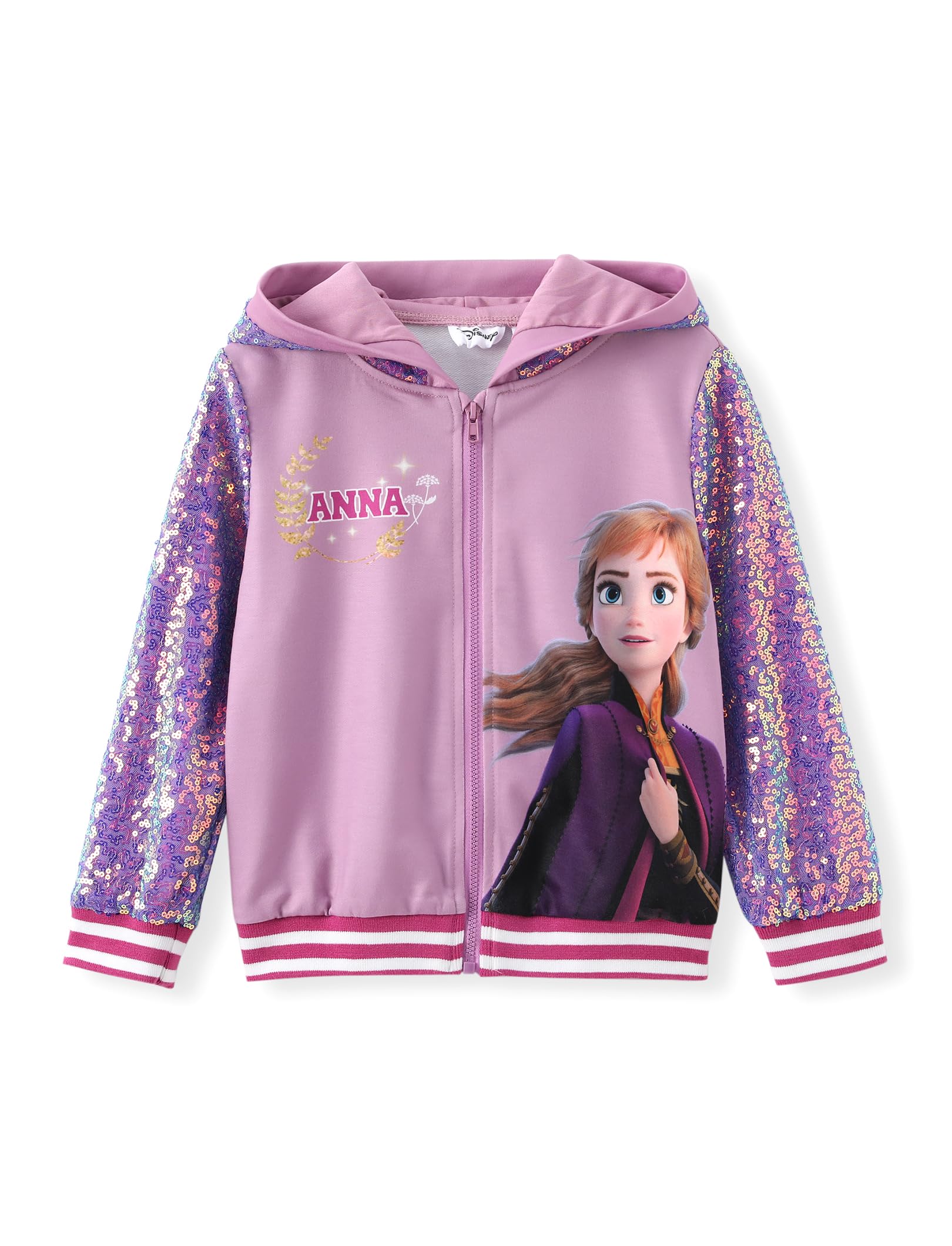 Disney Frozen Anna Toddler Girl Hoodie: Purple Sequin Zip Up Jacket for School Birthday Party ...
