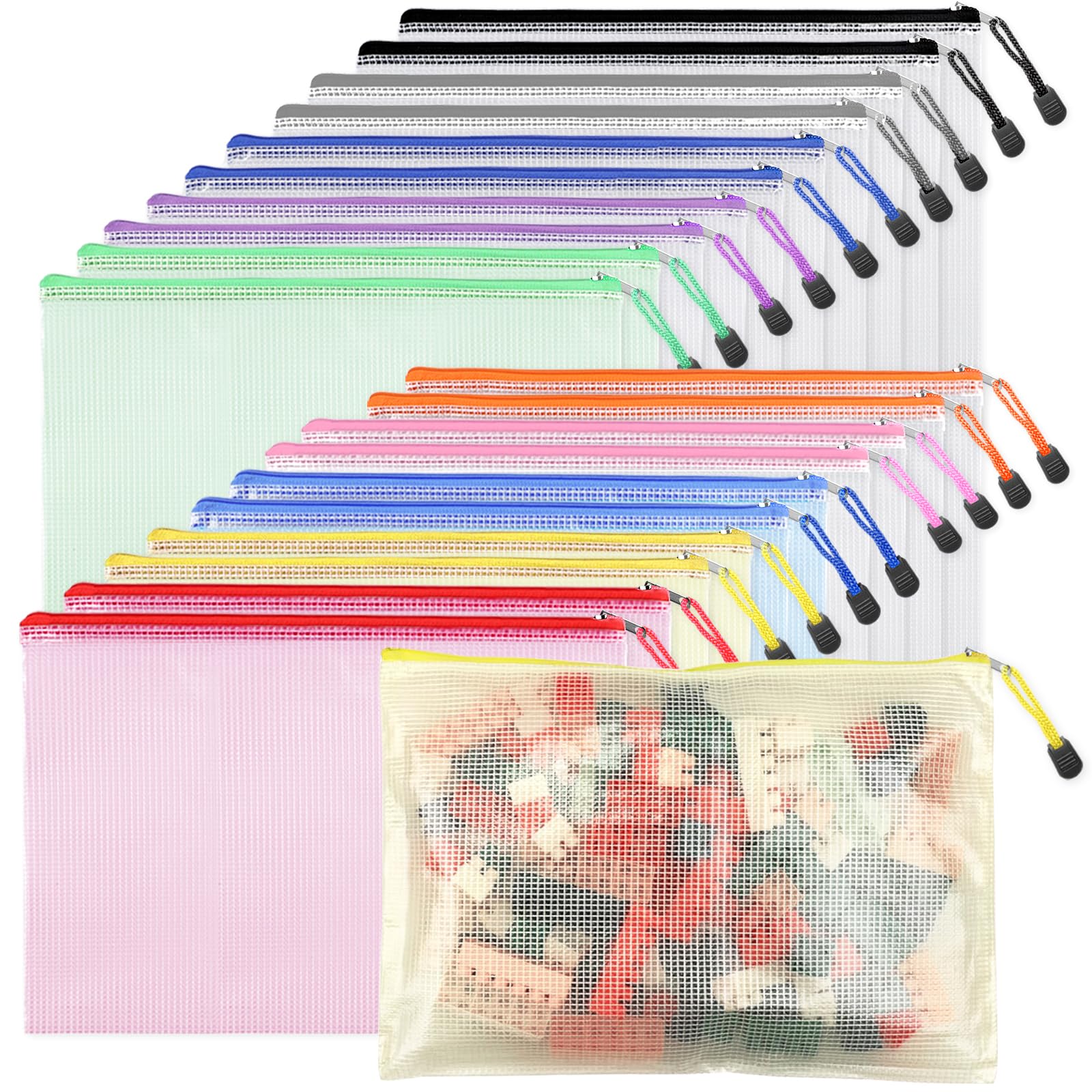 EOOUT cs Mesh Zipper Pouch Bags, A4 Size Bags for Organizing, Zipper ...