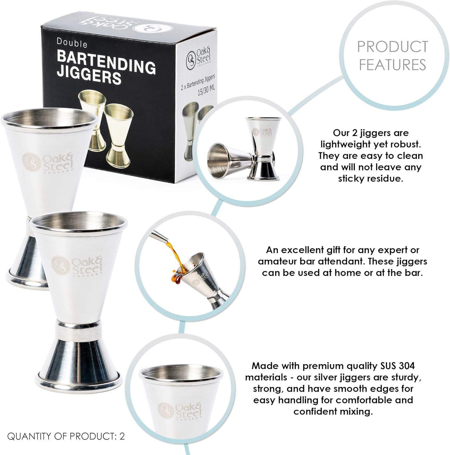 2 Pack Cocktail Jiggers Stainless Steel Drinks Measure Pub Bar ...