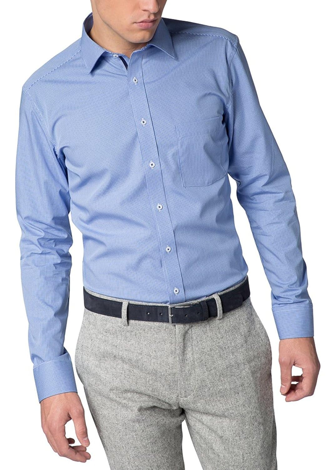 eterna Slim Fit Business Herren langarm Hemd blau weiß kariert ...