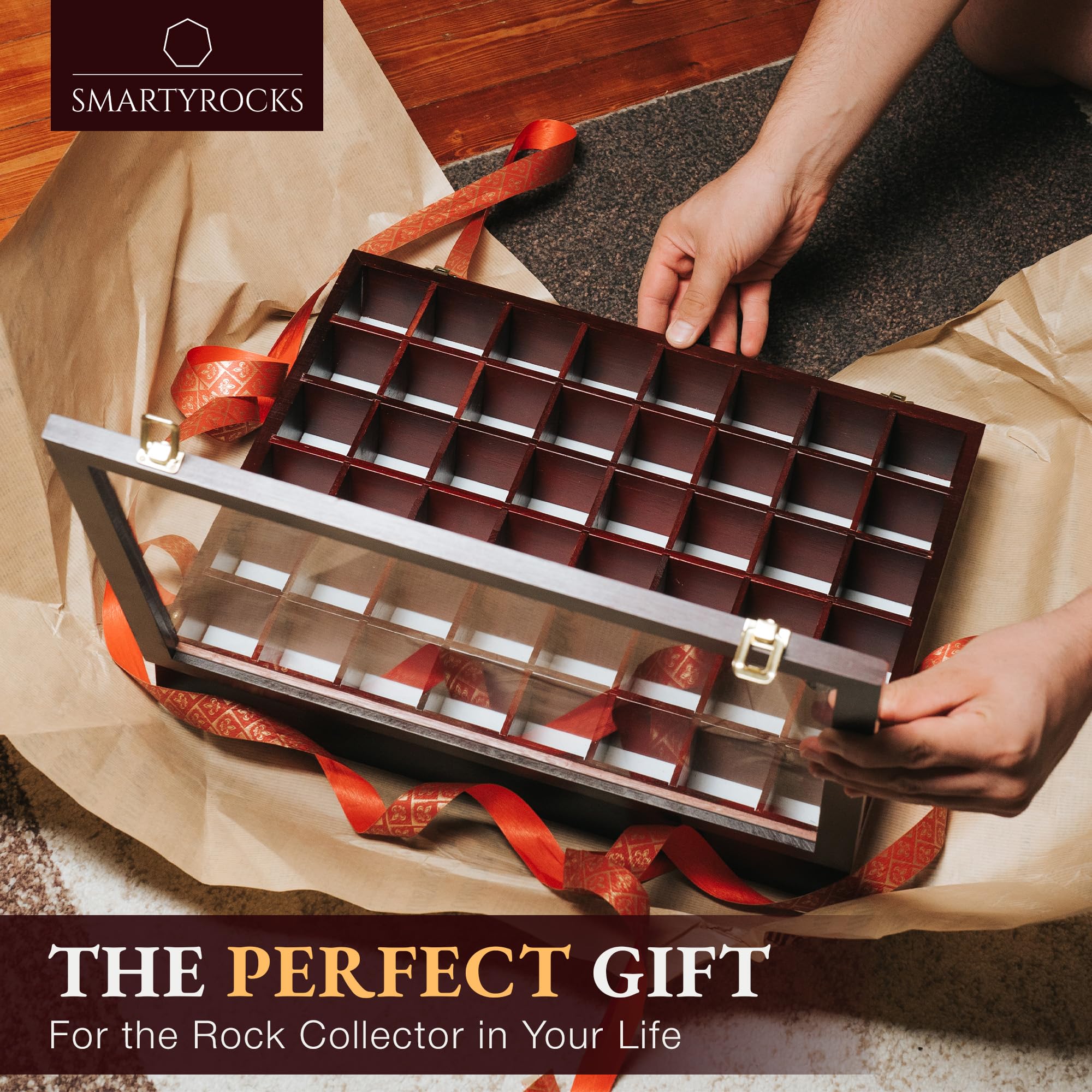 Adjustable Rock Display Case - Rock Collection Box With Fabric Bed For ...