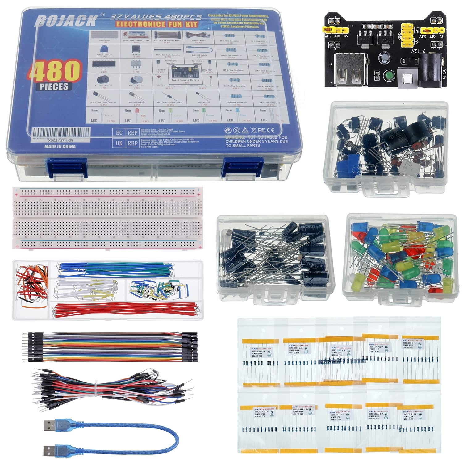 Mua BOJACK 37 Values 480 Pcs Electronics Component Fun Kit with Power ...
