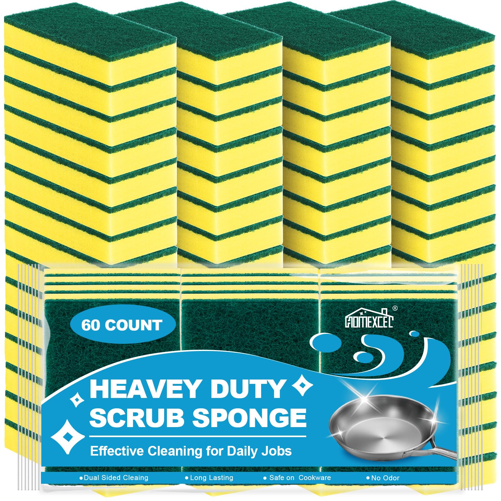HOMEXCEL Heavy Duty Scrub Sponges Kitchen 60 Count, Extra-Large Sponges ...