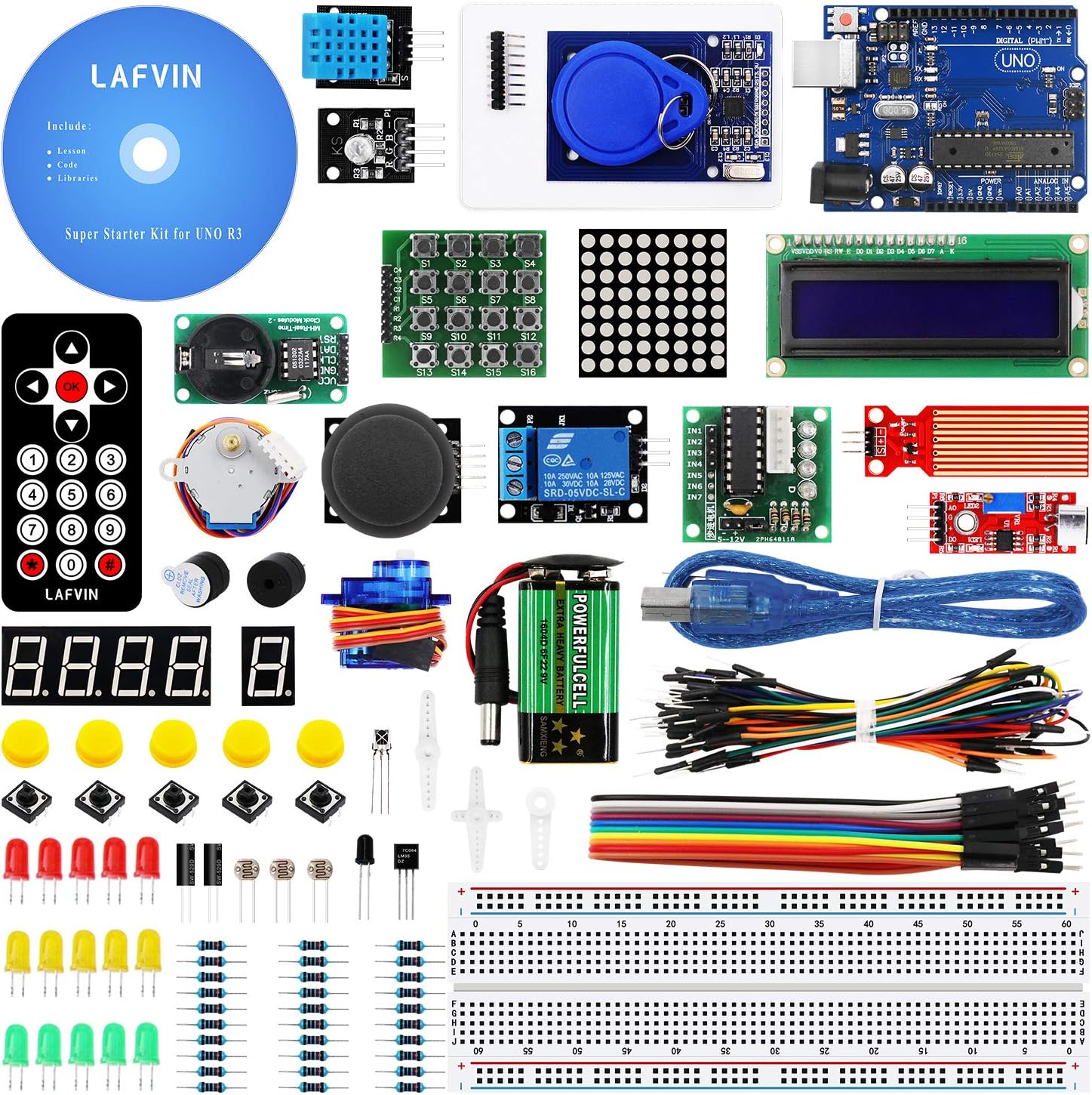 LAFVIN UNO Project Super Starter Kit Included UNO R3,LCD1602 IIC with Tutorial for Arduino ...