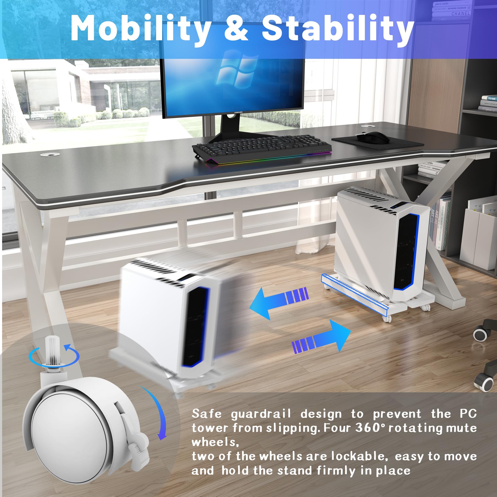 Mobile CPU Stand, CPU Rolling Stand Adjustable Computer Mobile Cart ...