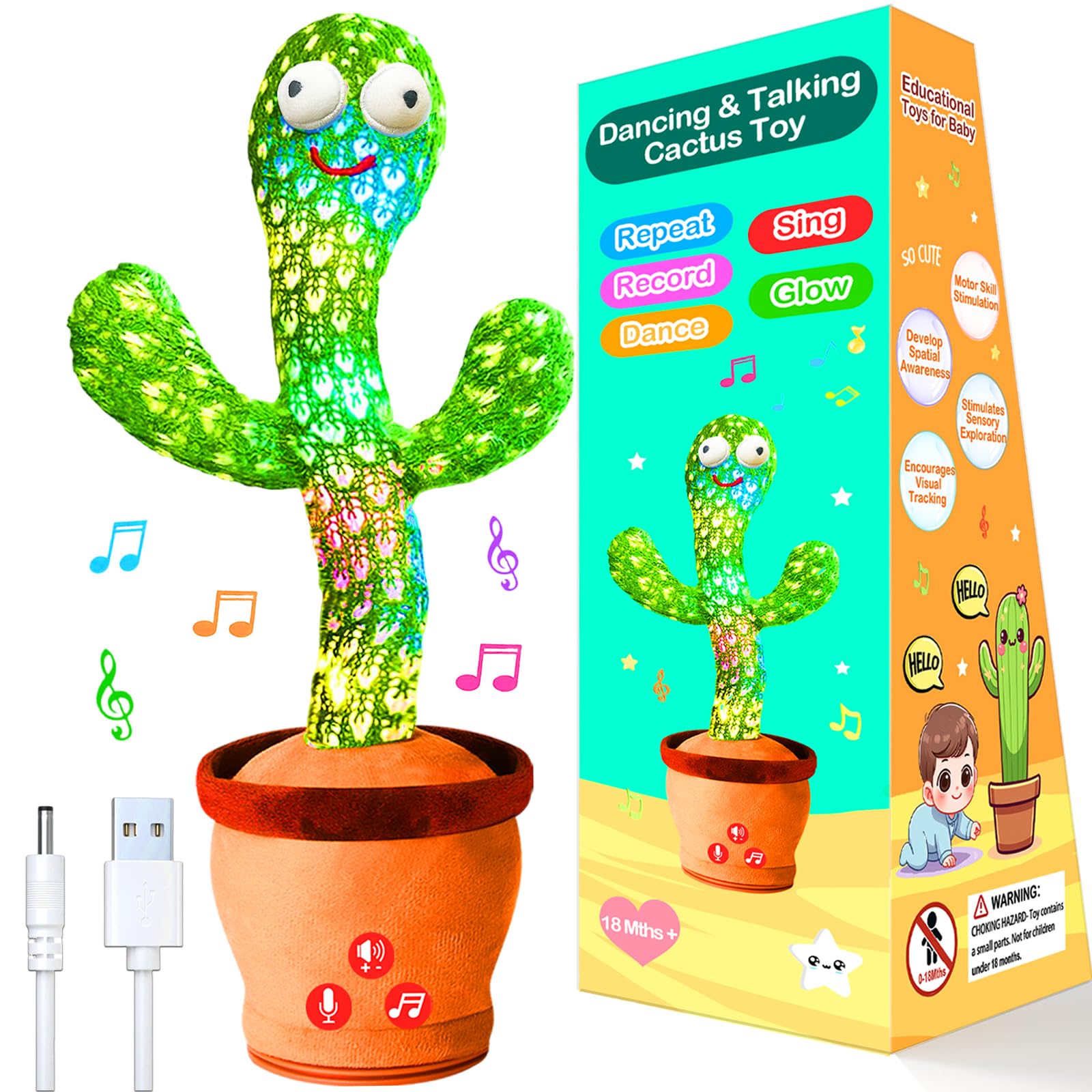River Mill Rechargeable Dancing Talking Cactus Toy for Baby, Cactus ...