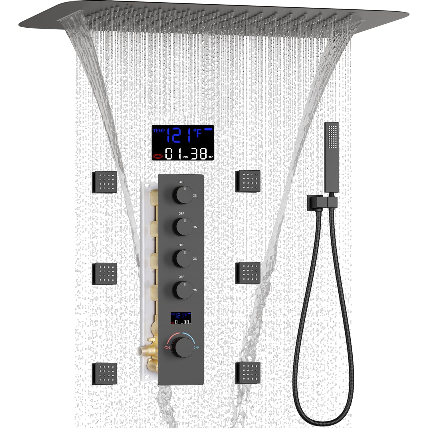 AYIVG Matte Black Thermostatic Rainfall Full Body Shower System ...