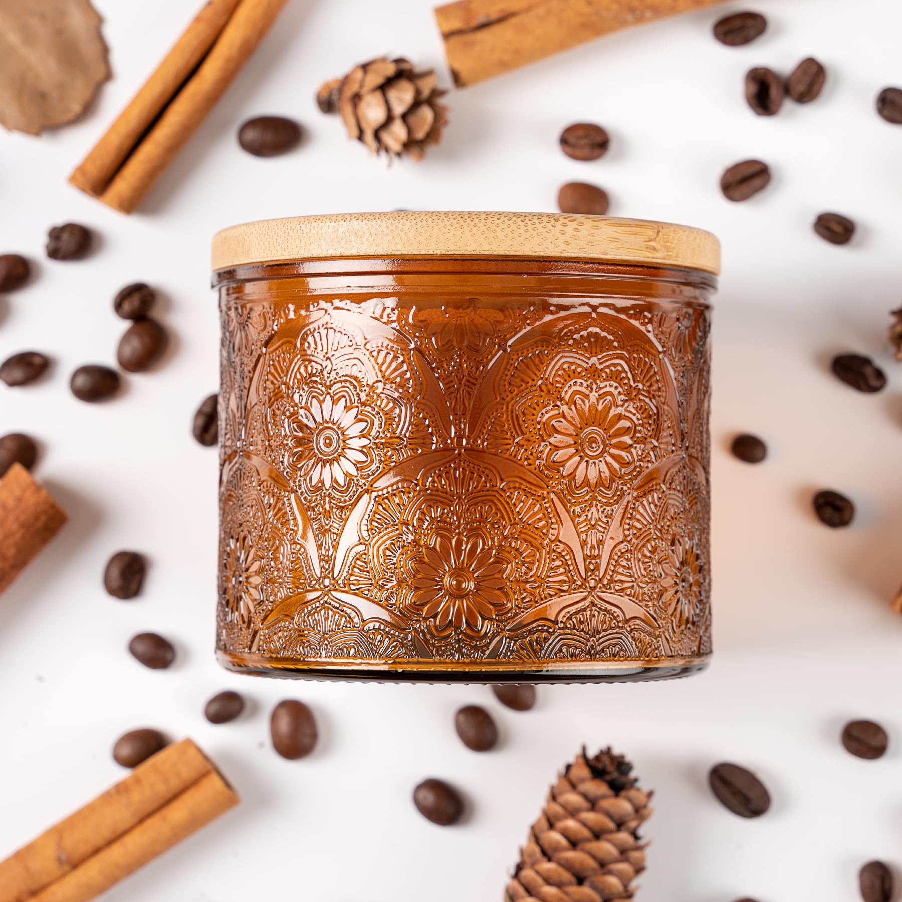 Art Secret 10 oz Embossed Glass Candle Container with Bamboo Lids and ...