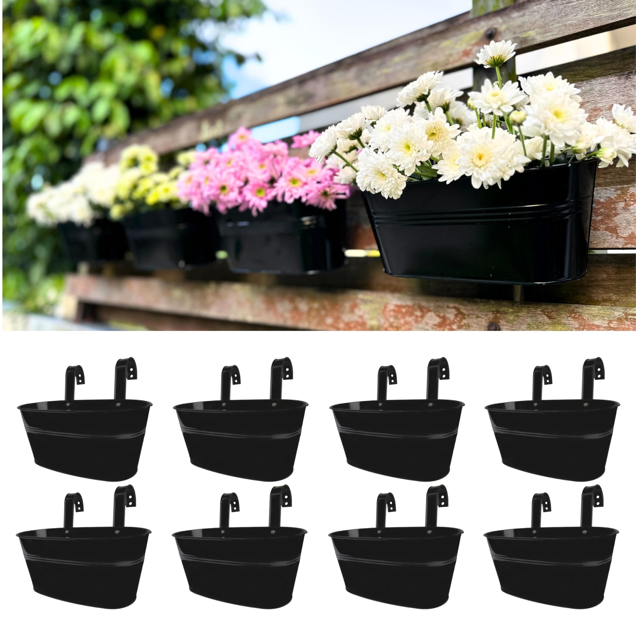 LaLaGreen Rail Planter Outdoor Plants(8 Pack, 11.8 Inch) Black Metal ...