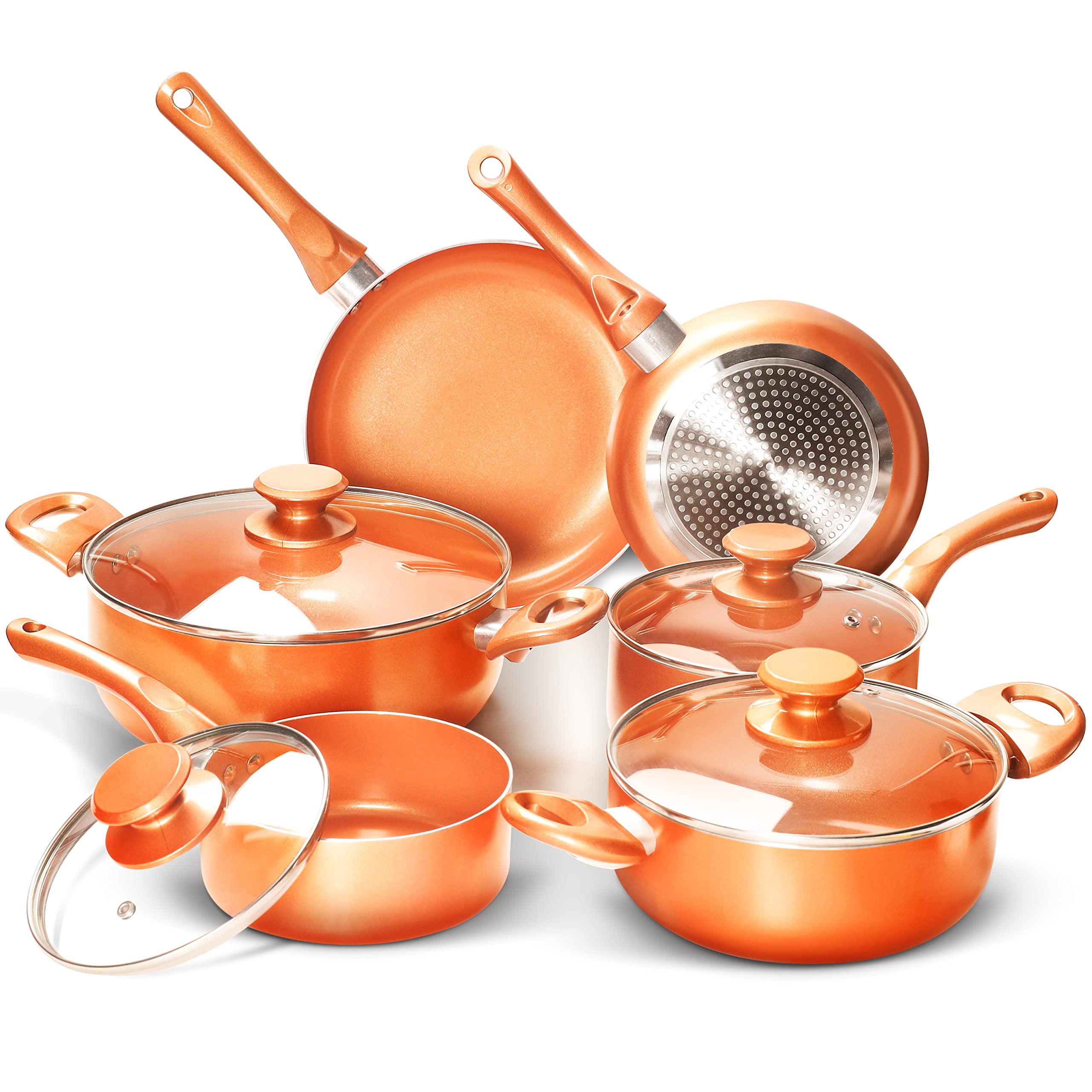 FRUITEAM 10pcs Cookware Set Ceramic Nonstick Soup Pot/Milk Pot/Frying ...