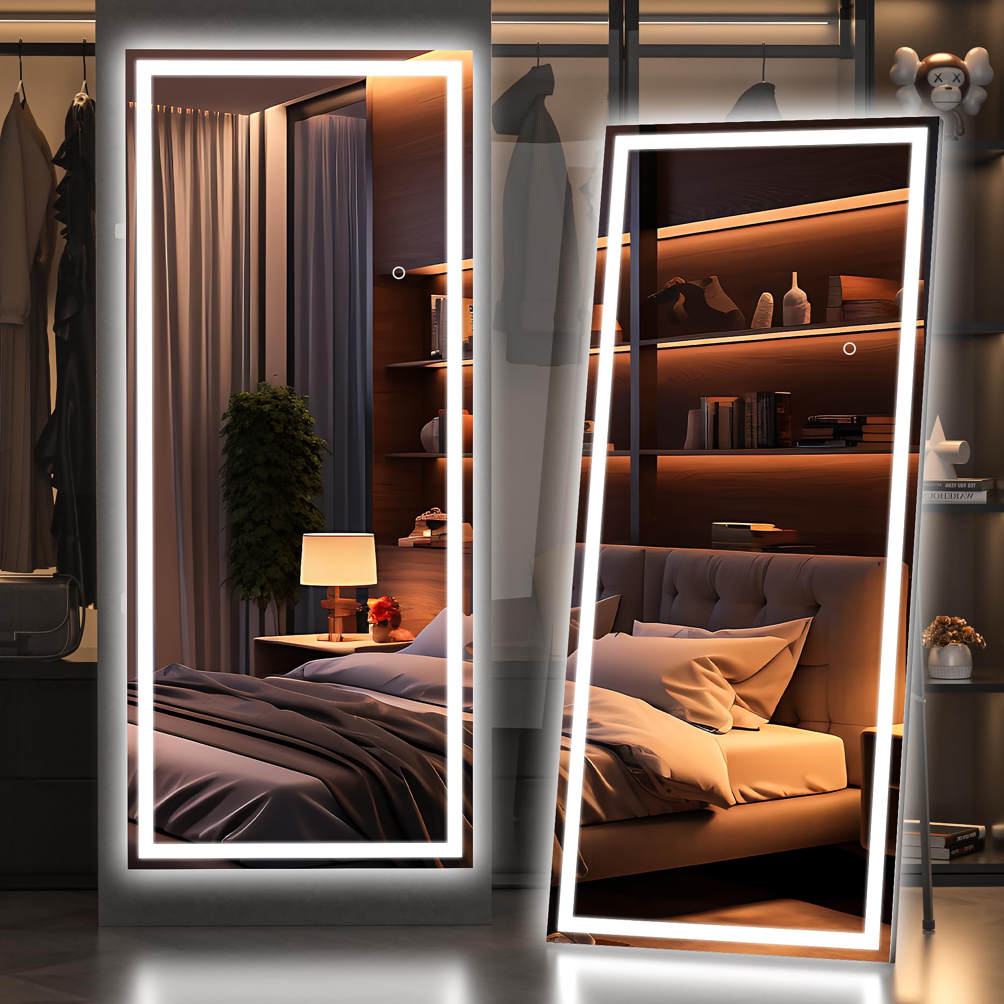 Hasipu Full Length Mirror with Lights, 67" x 24" LED Lighted Floor ...
