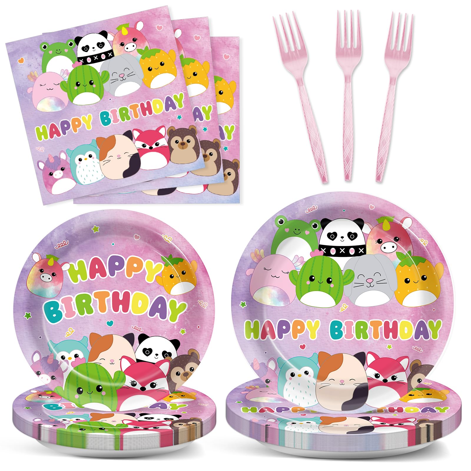 96Pcs Cute Animals Birthday Decorations Squish Animal Paper Plates ...