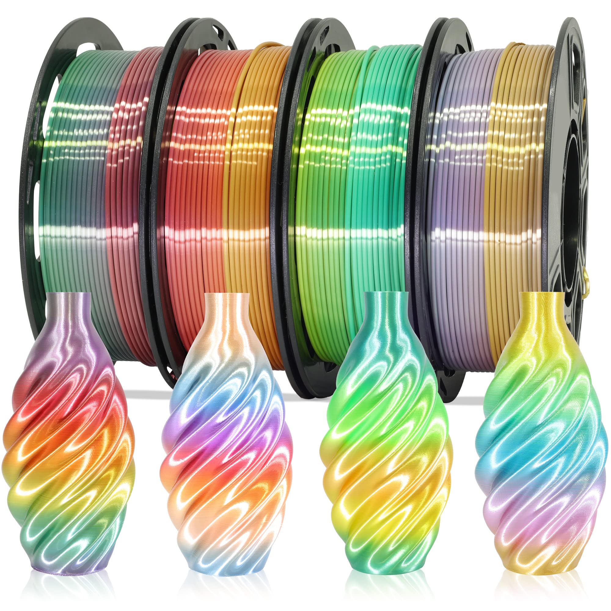 MIKA3D 1.75mm Silk Shiny 4 Types Rainbow Multi Colored Fast Color ...