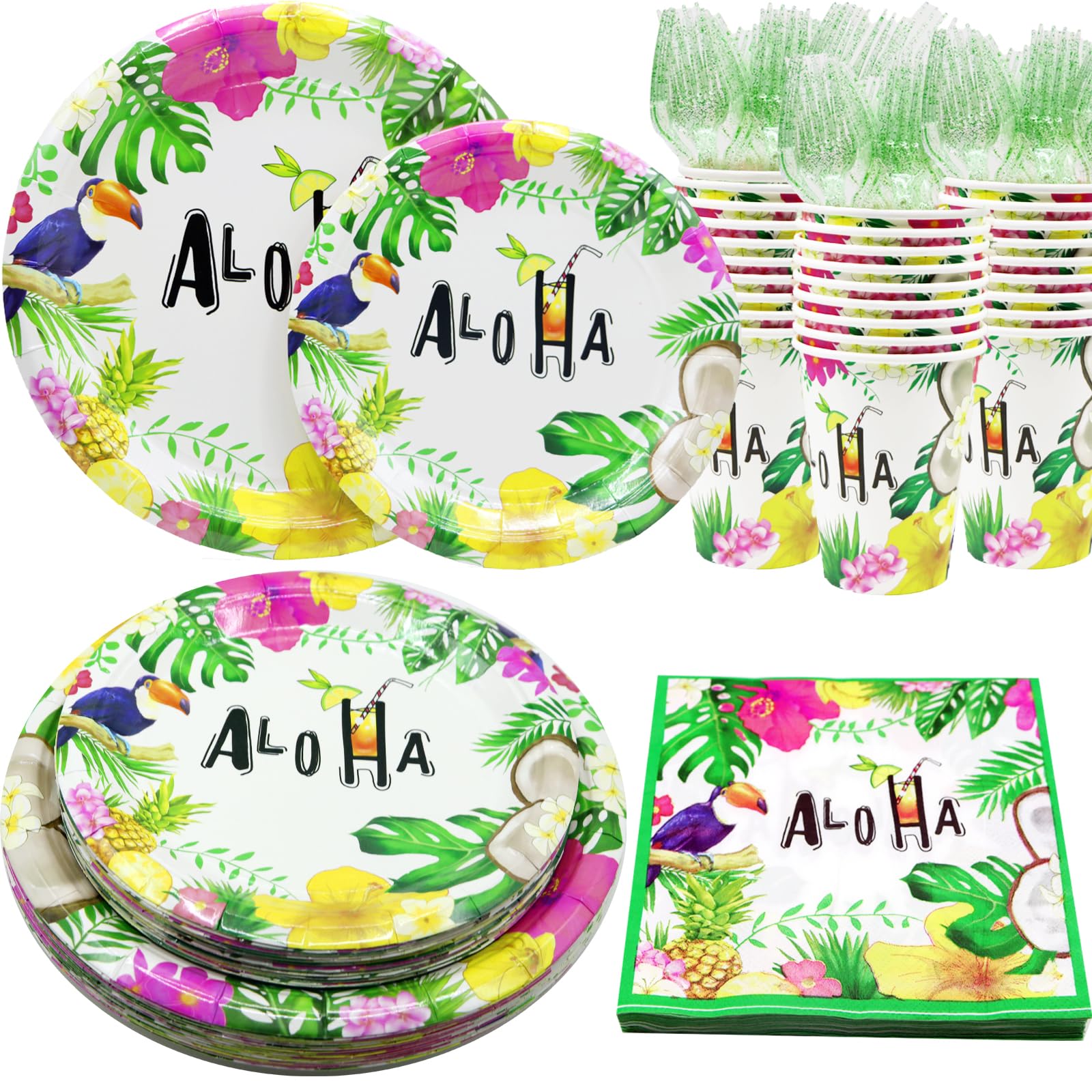 Decodinli Hawaiian Luau Party Supplies Serves 25, Hawaiian Tropical ...