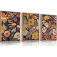 Amazon.com: FWIEXA Burnt Orange Floral Framed Wall Art Set, Large Boho Botanical Canvas Wall ...