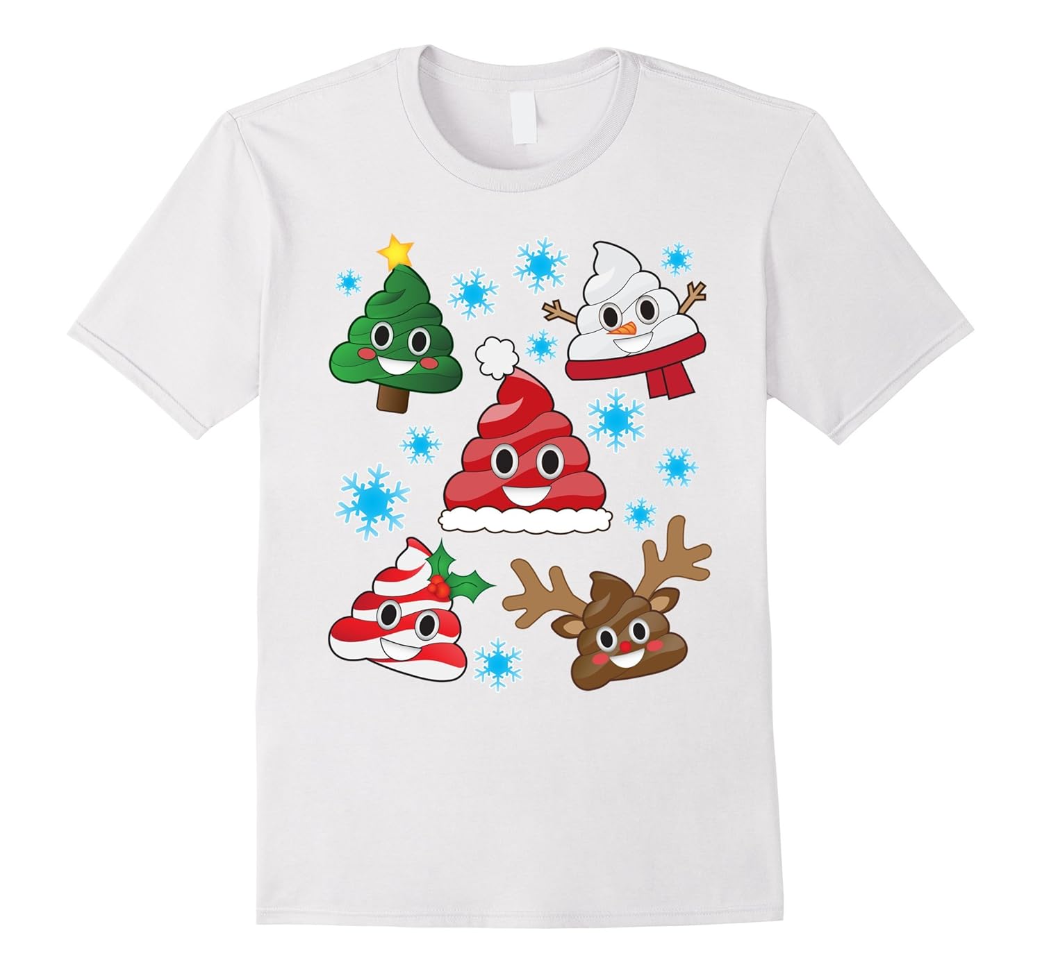 Funny Emoji Christmas Poop Cute Holiday Snowflake T-Shirt-CD – Canditee